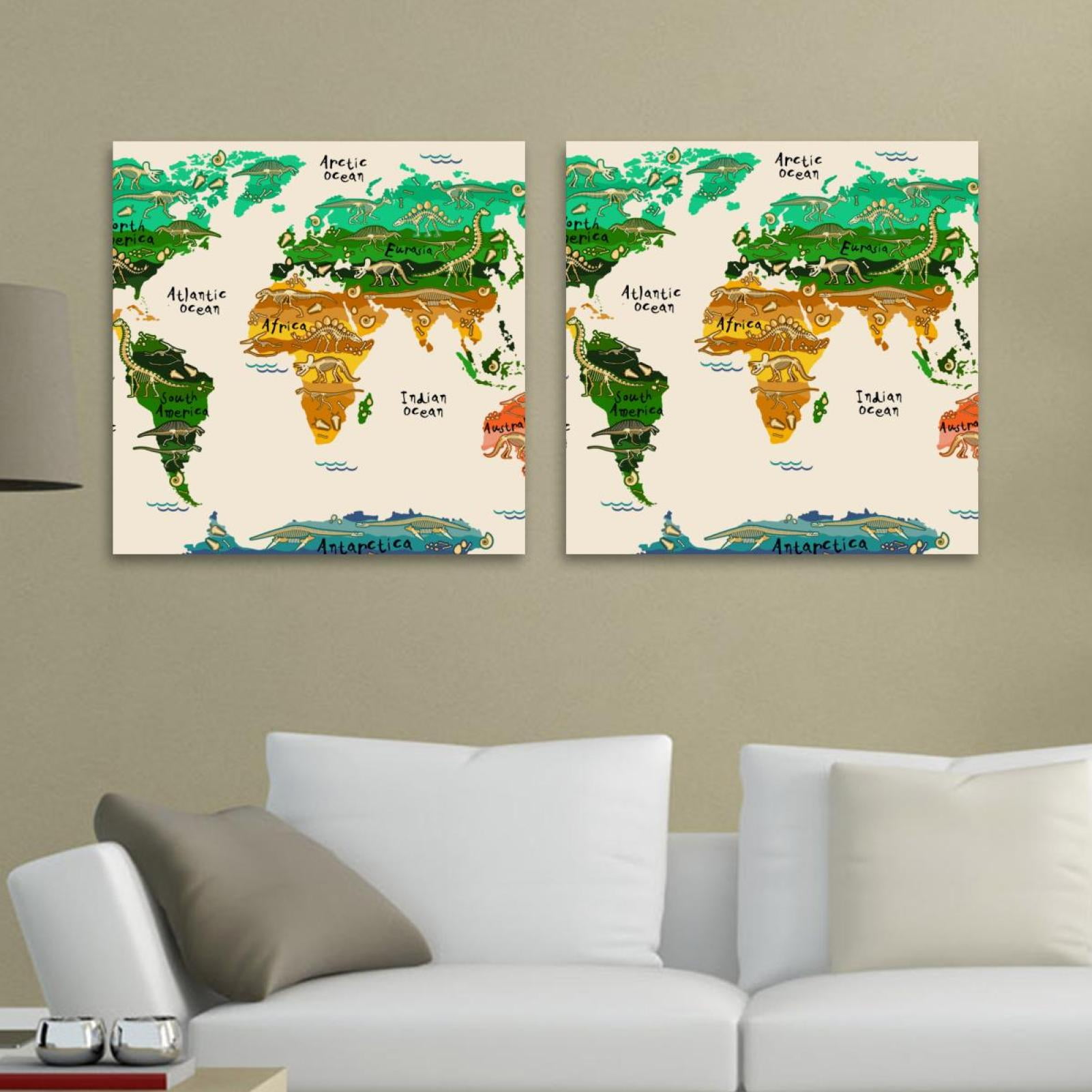 OWNSERIES World Map Pattern 2PC Canvas Wall Art Paintings for Living ...
