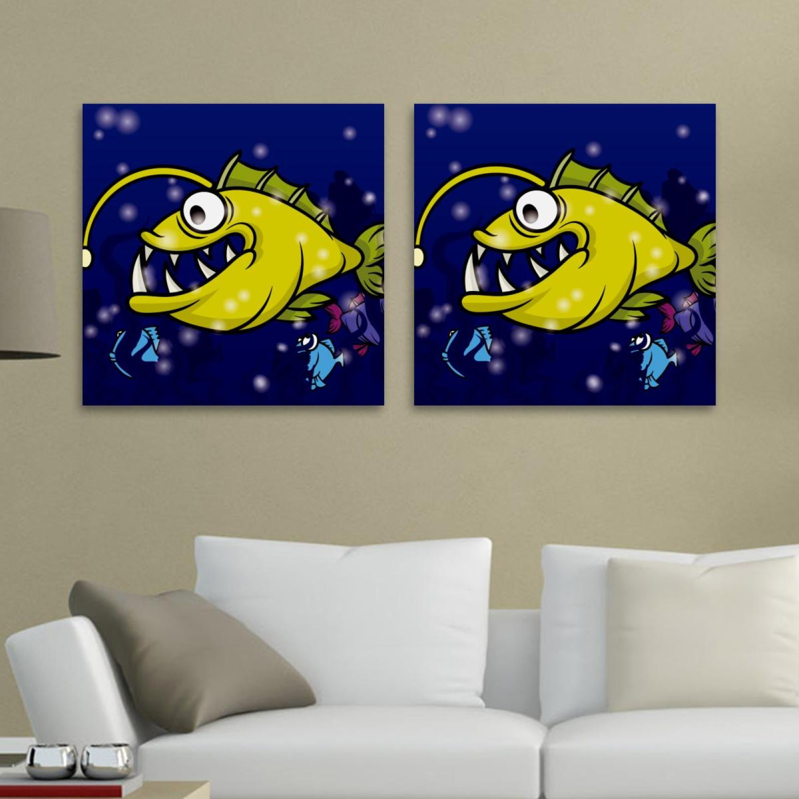 OWNSERIES Yellow Angler Fish Pattern 2PC Canvas Wall Art Paintings for ...