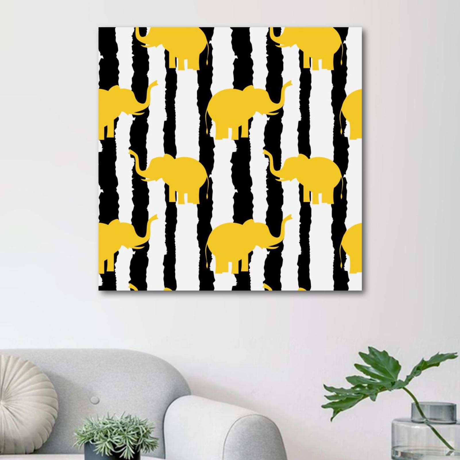 OWNSERIES Yellow Elephants Black White Stripes Pattern Canvas Wall Art ...