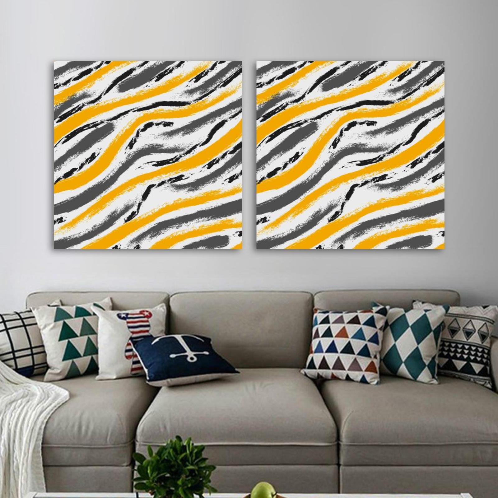 OWNSERIES Yellow and Gray Pattern 2PC Canvas Wall Art Paintings for ...