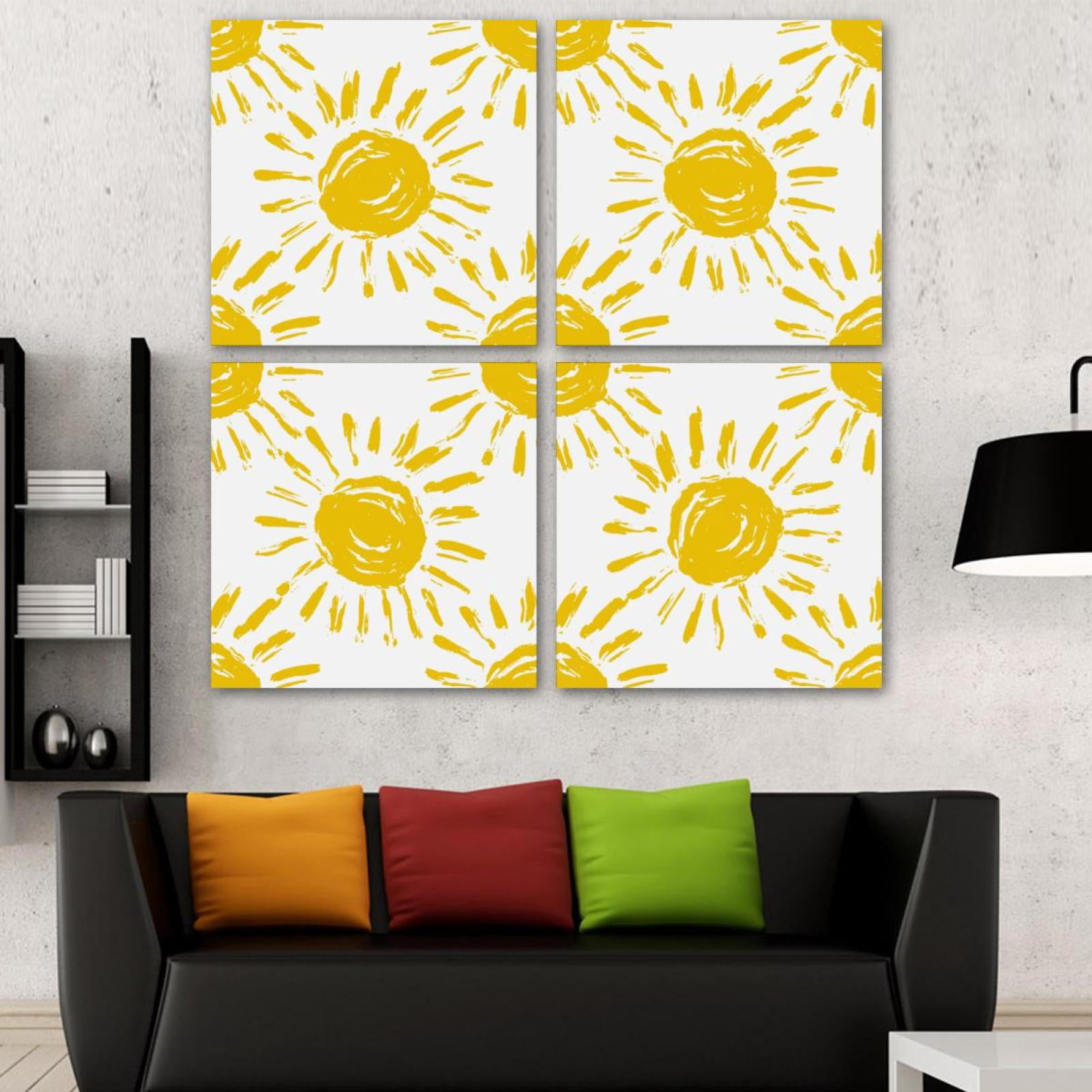 OWNSERIES Yellow Sun Pattern Pattern 4PC Frameless Canvas Wall Art ...