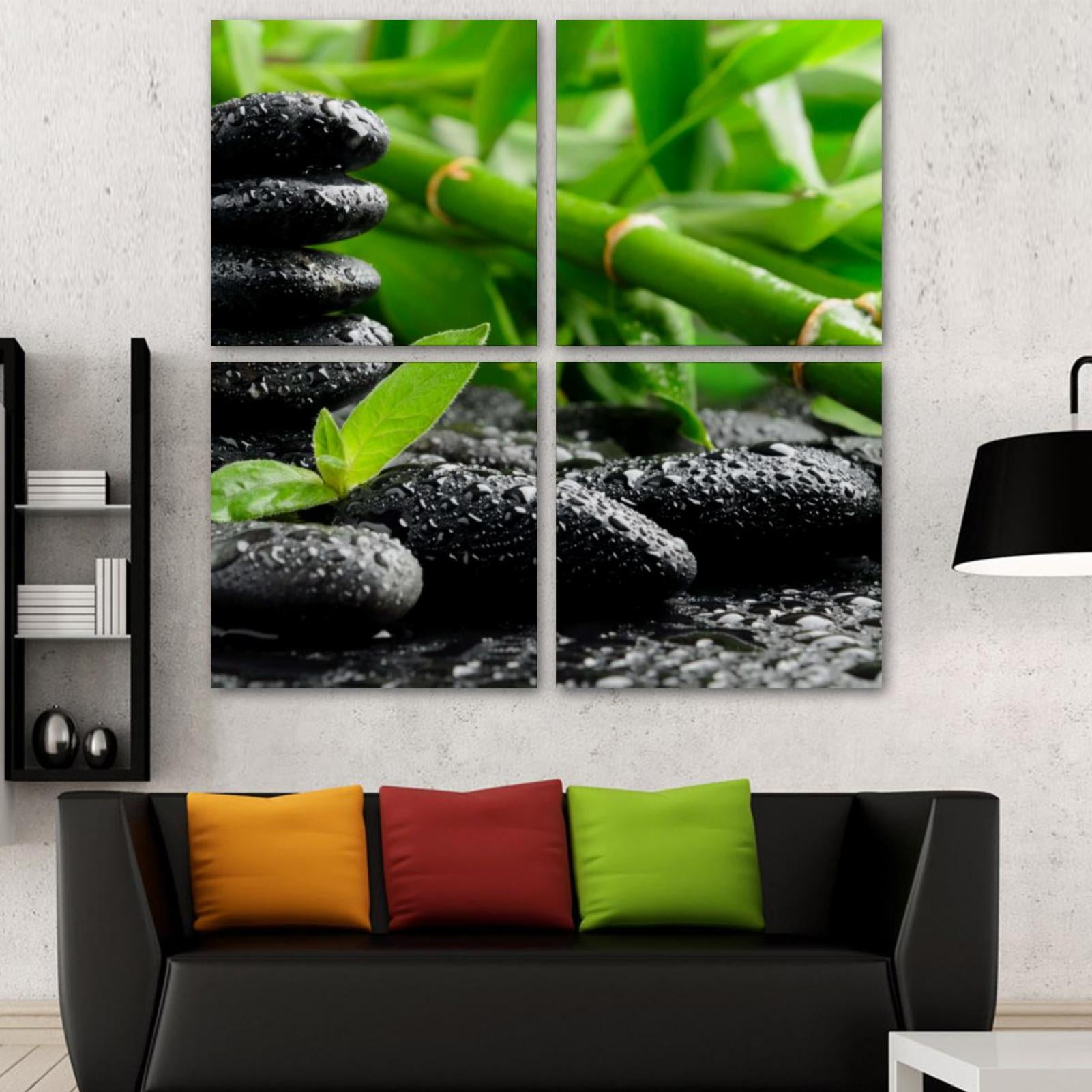 OWNSERIES Zen Bamboo Ston Pattern 4PC Frameless Canvas Wall Art ...