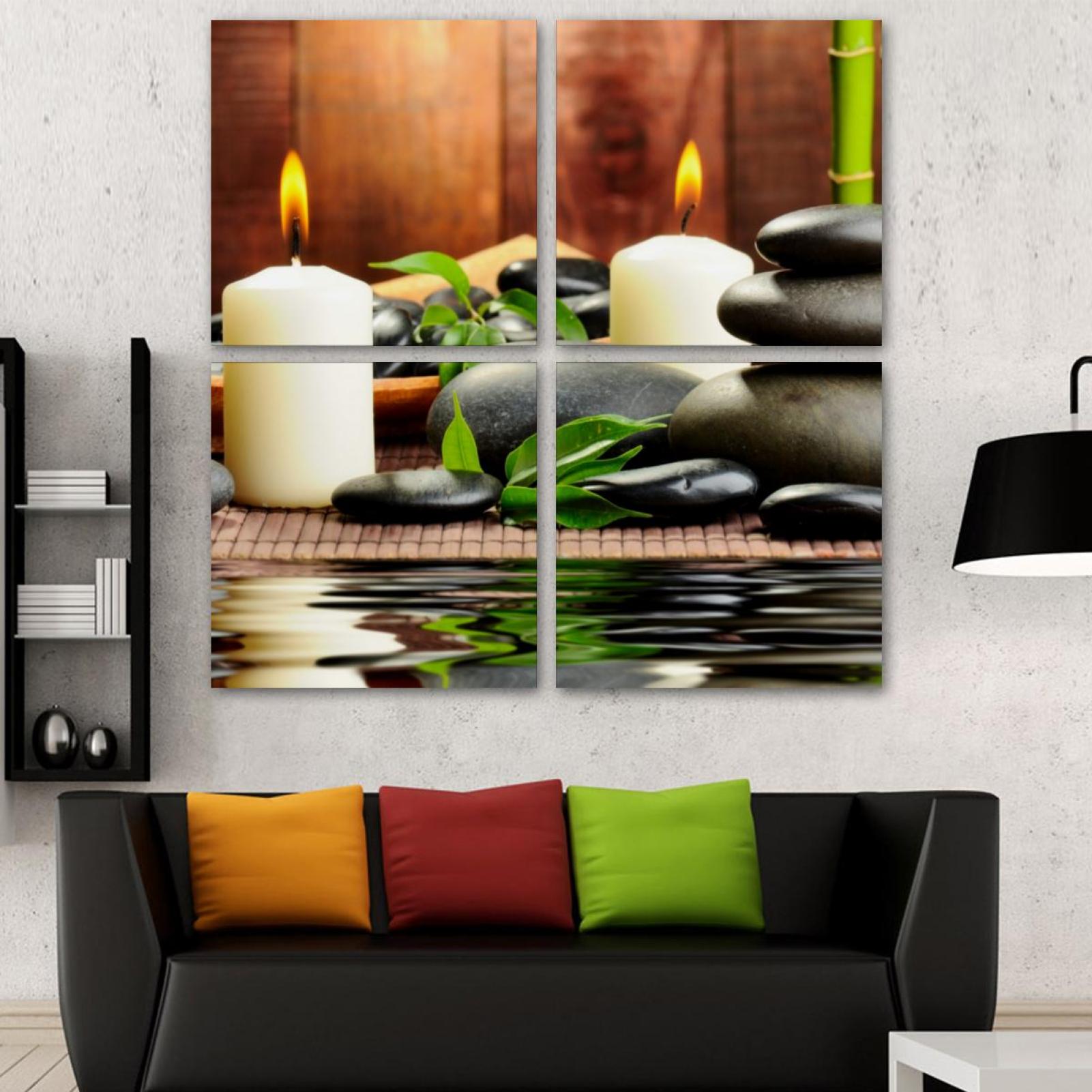 OWNSERIES Zen Ston Candle Pattern 4PC Frameless Canvas Wall Art ...