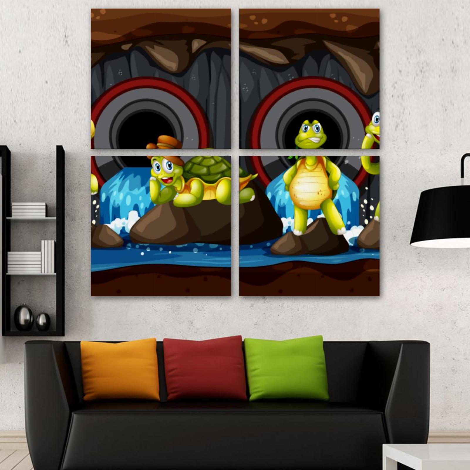 OWNSERIES a Group of Turtle Underground Pattern 4PC Frameless Canvas ...