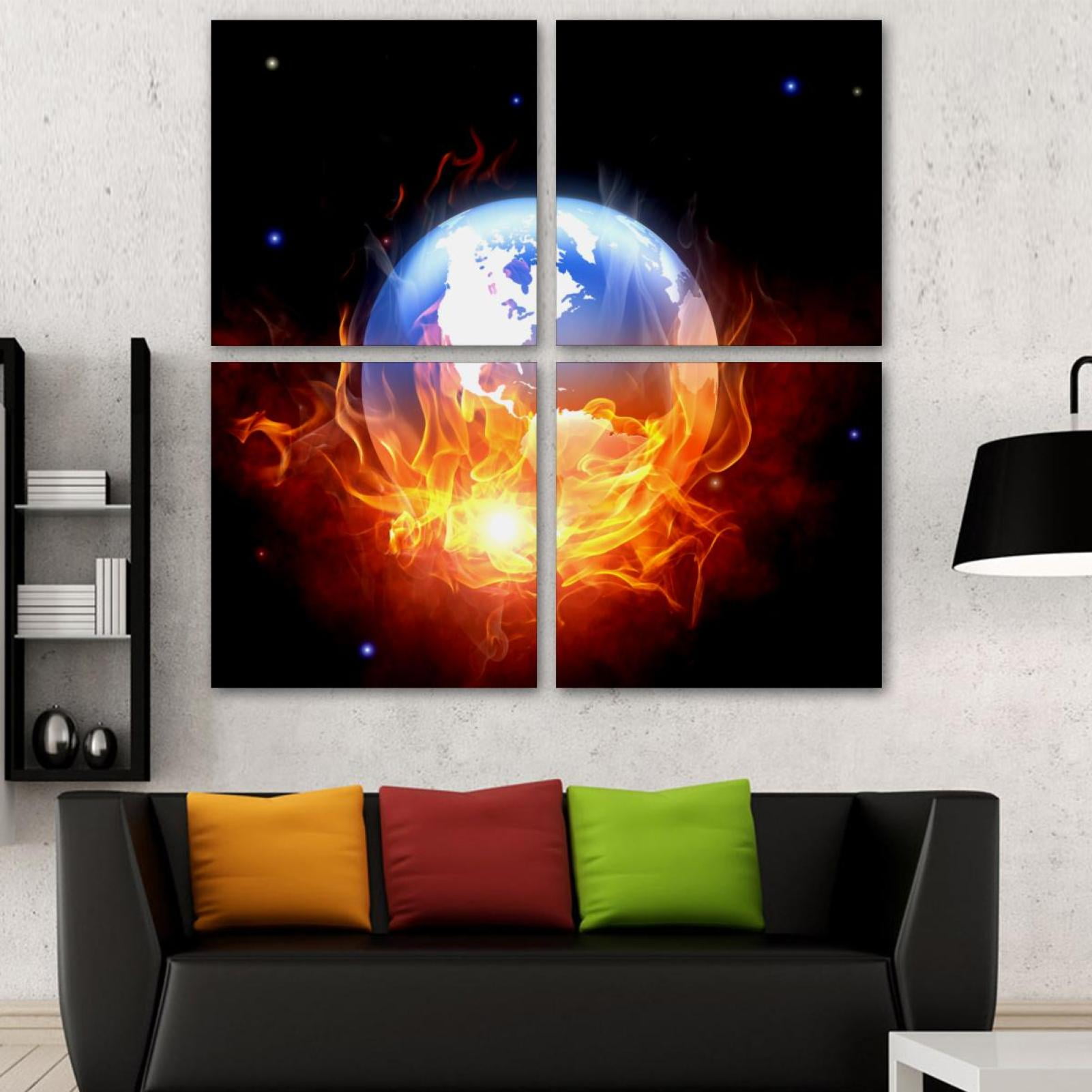 OWNSERIES the Burning Earth Fire Pattern 4PC Frameless Canvas Wall Art ...