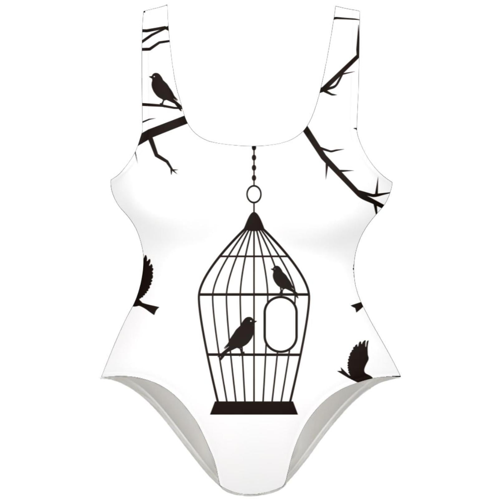 Ownsummer Beautiful Birds Cage Silhouette Pattern Stylish One Piece