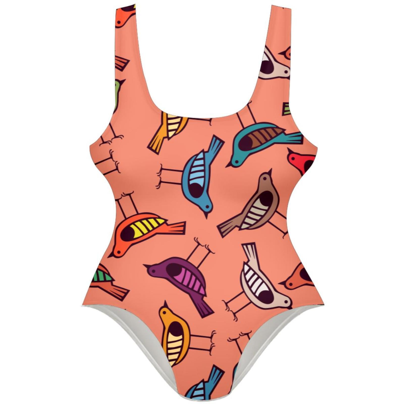Ownsummer Bird Hand Drawn Pattern Stylish One Piece Swimsuit For Women