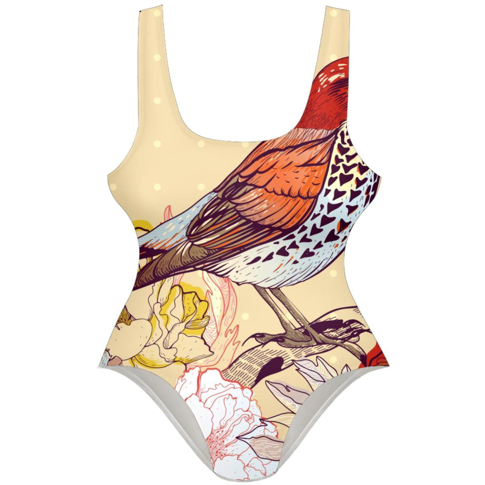 Ownsummer Bird Roses Flower Floral Pattern Stylish One Piece Swimsuit