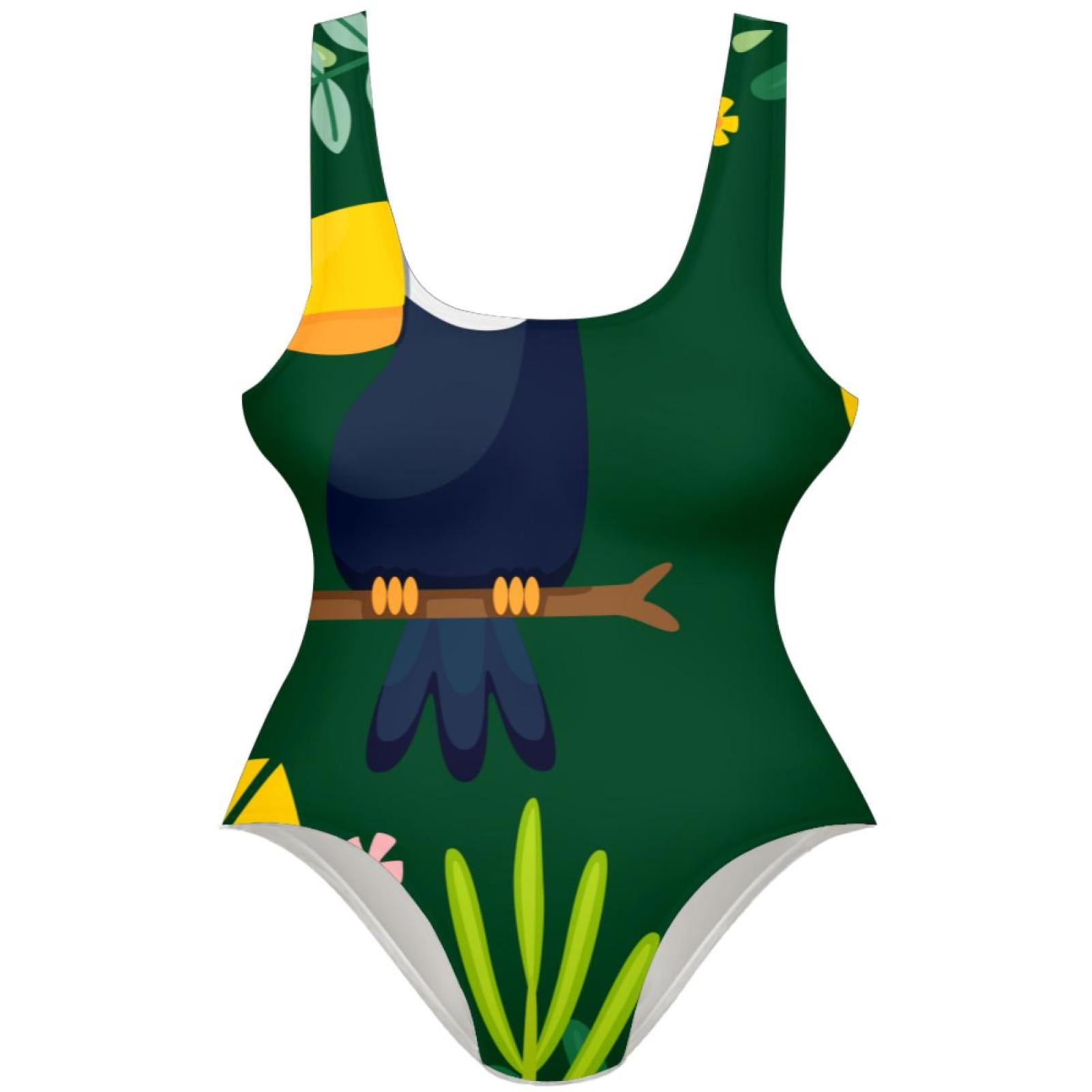 Ownsummer Birds Tropical Leaves Pattern Stylish One Piece Swimsuit For