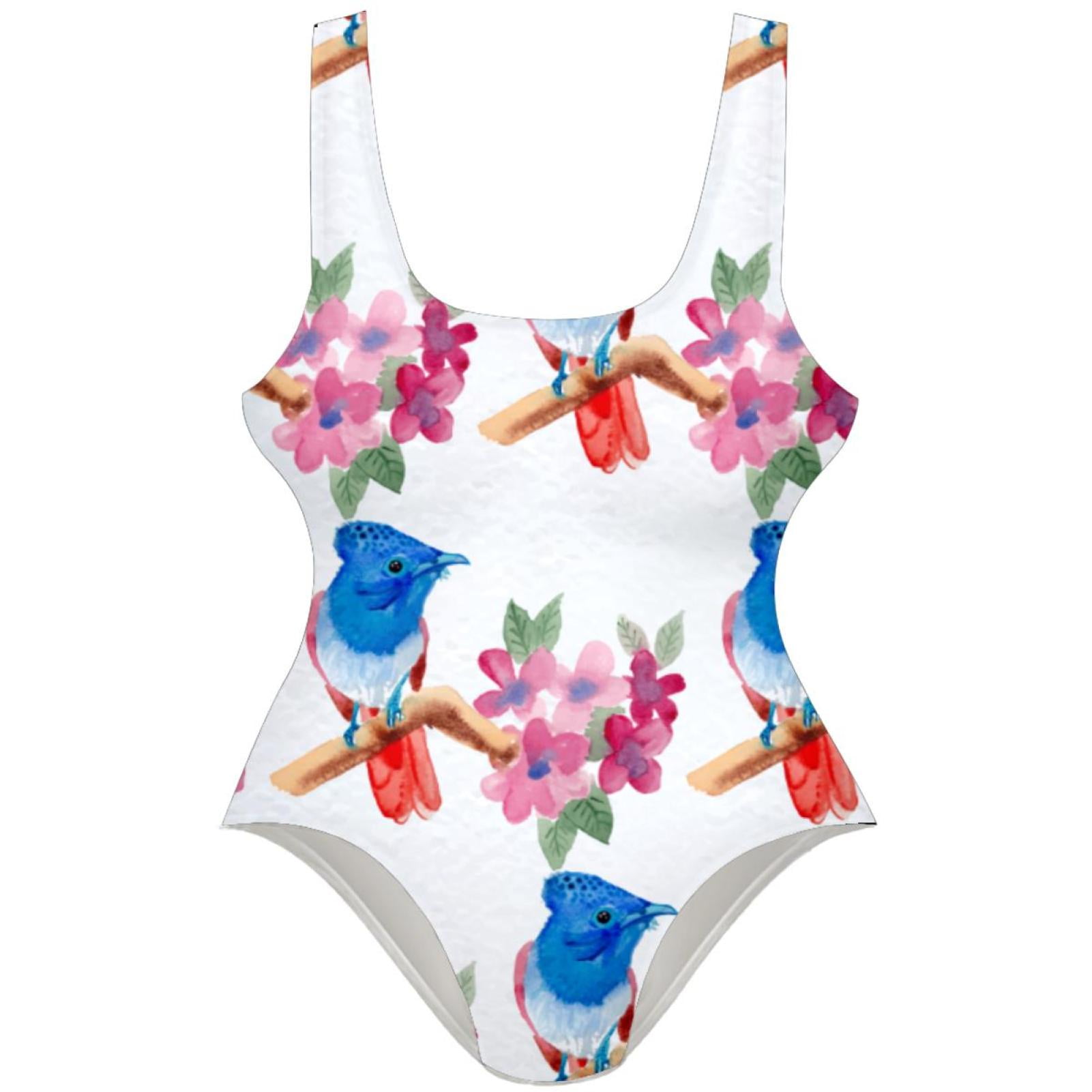Ownsummer Birds On Tree Branch Pink Flower Pattern Stylish One Piece