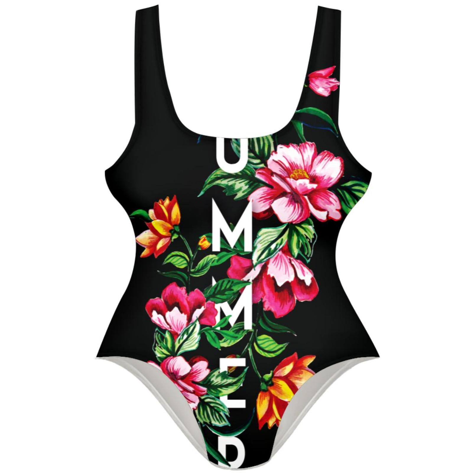 Ownsummer Black Summer Floral Flower Pattern Stylish One Piece Swimsuit