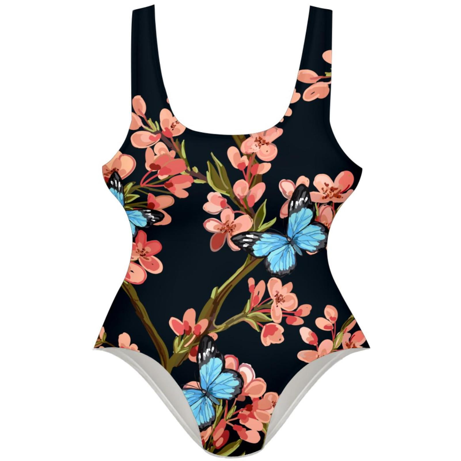 Ownsummer Blue Butterfly On Flower Tree Pattern Stylish One Piece