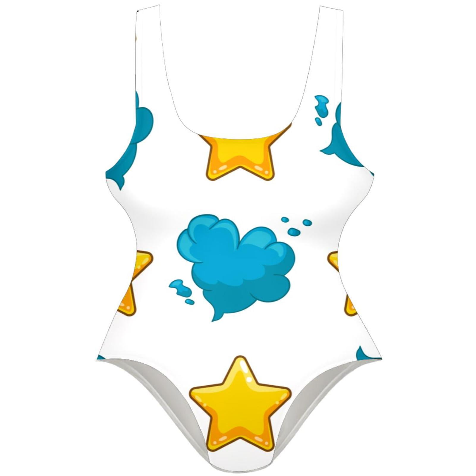 Ownsummer Blue Cloud Yellow Stars Pattern Stylish One Piece Swimsuit