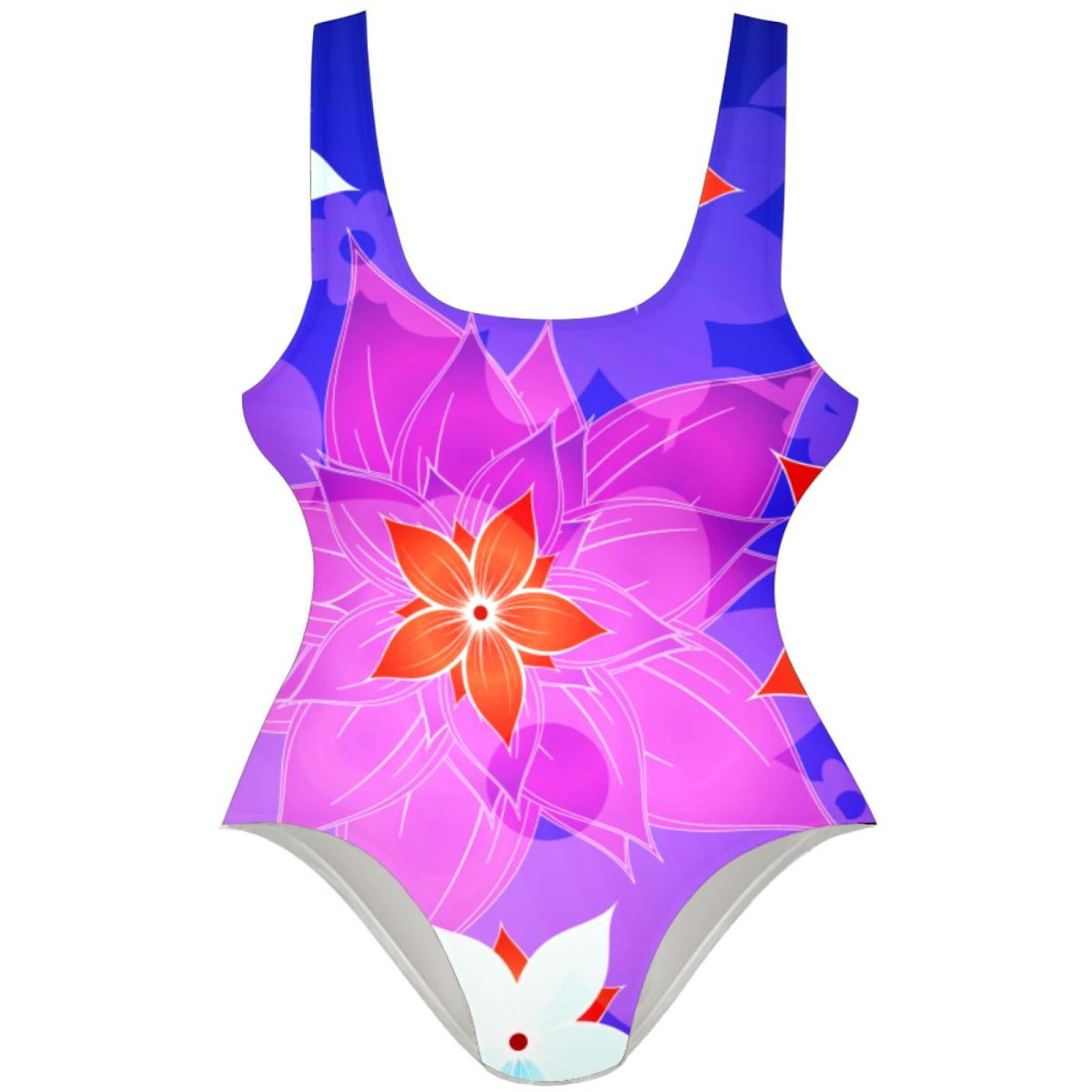Ownsummer Blue Floral Flower Pattern Stylish One Piece Swimsuit For