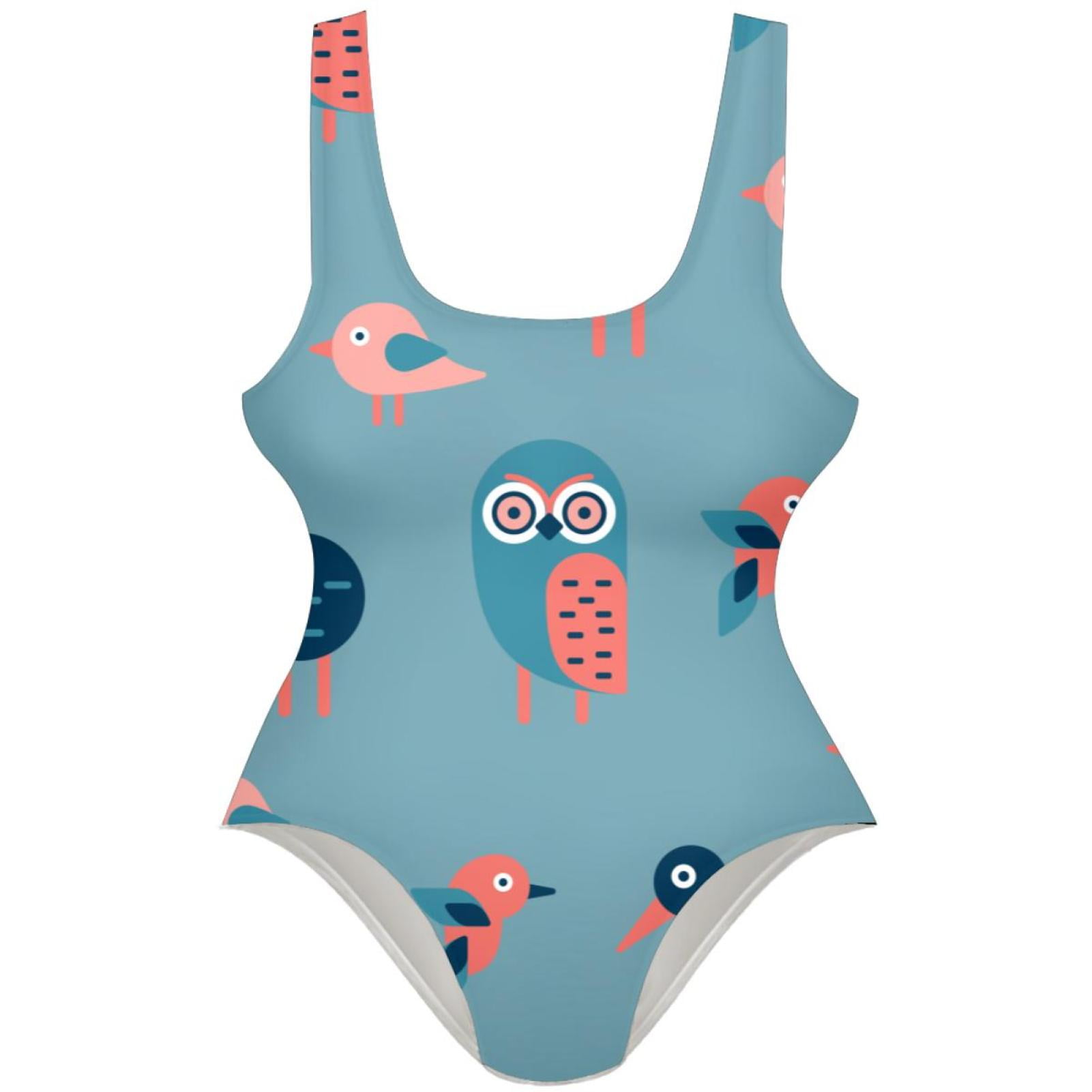 Ownsummer Blue Geometric Birds Pattern Stylish One Piece Swimsuit For
