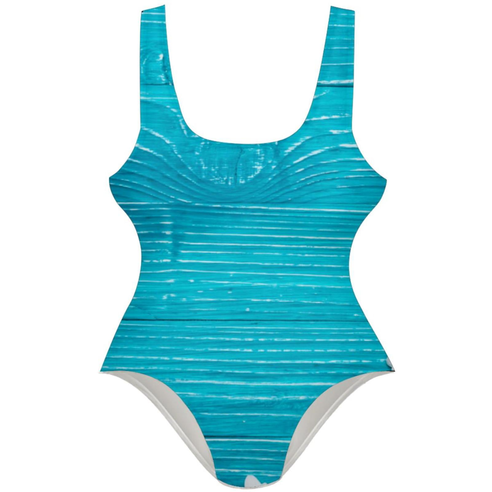 Ownsummer Blue Wooden With Fowers Pattern Stylish One Piece Swimsuit