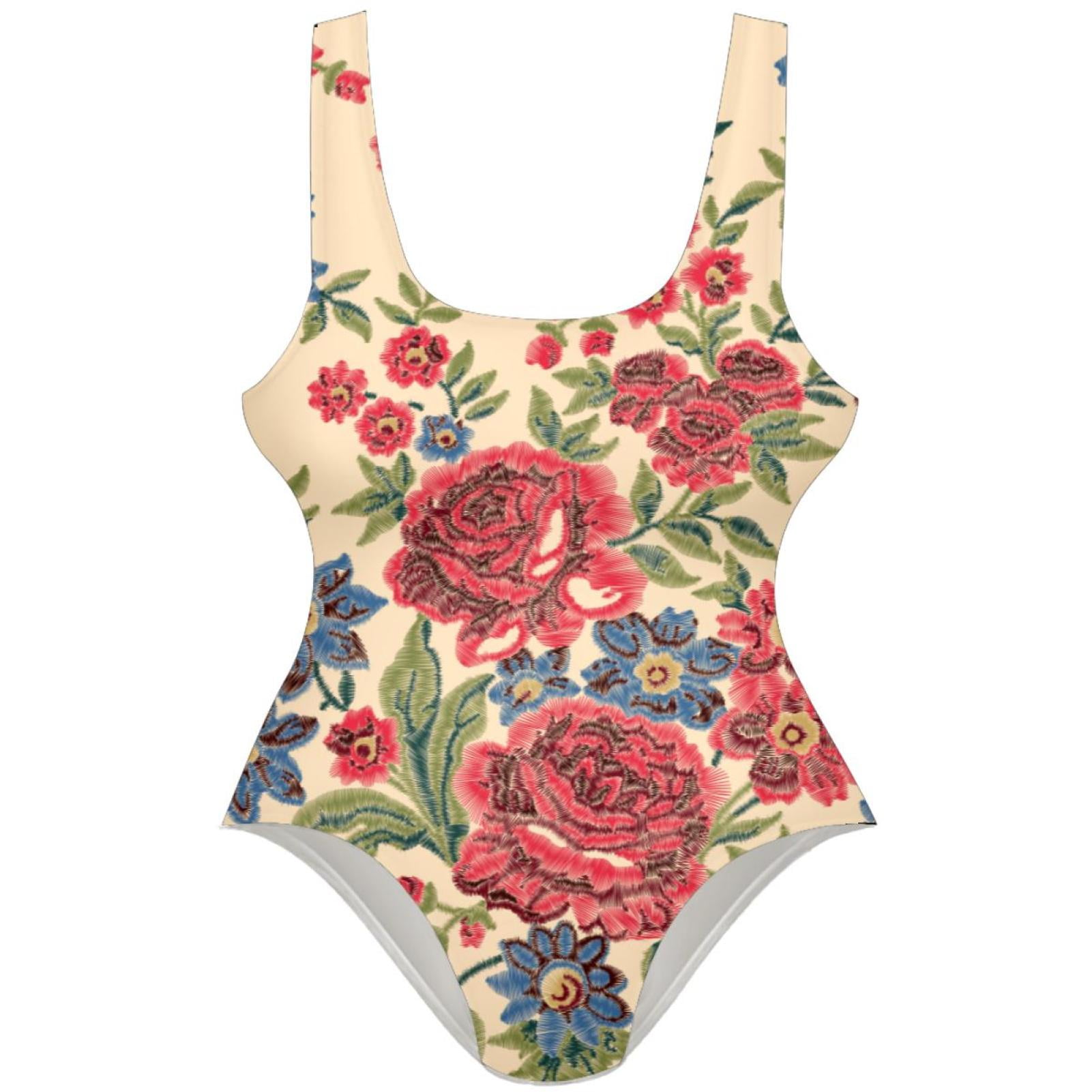 Ownsummer Blue And Red Flower Pattern Stylish One Piece Swimsuit For