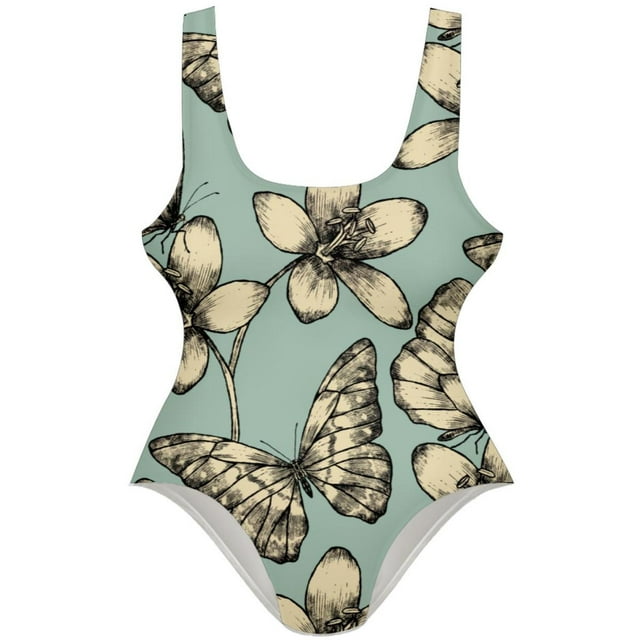 Ownsummer Butterfly Green Pattern Stylish One Piece Swimsuit For Women