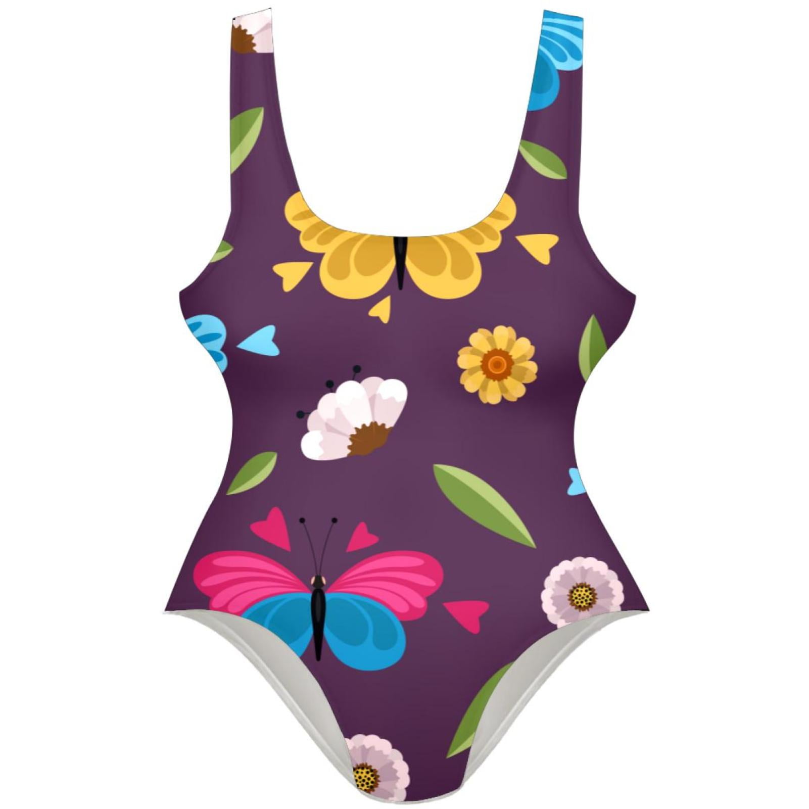 Ownsummer Butterfly Purple Pattern Stylish One Piece Swimsuit For Women