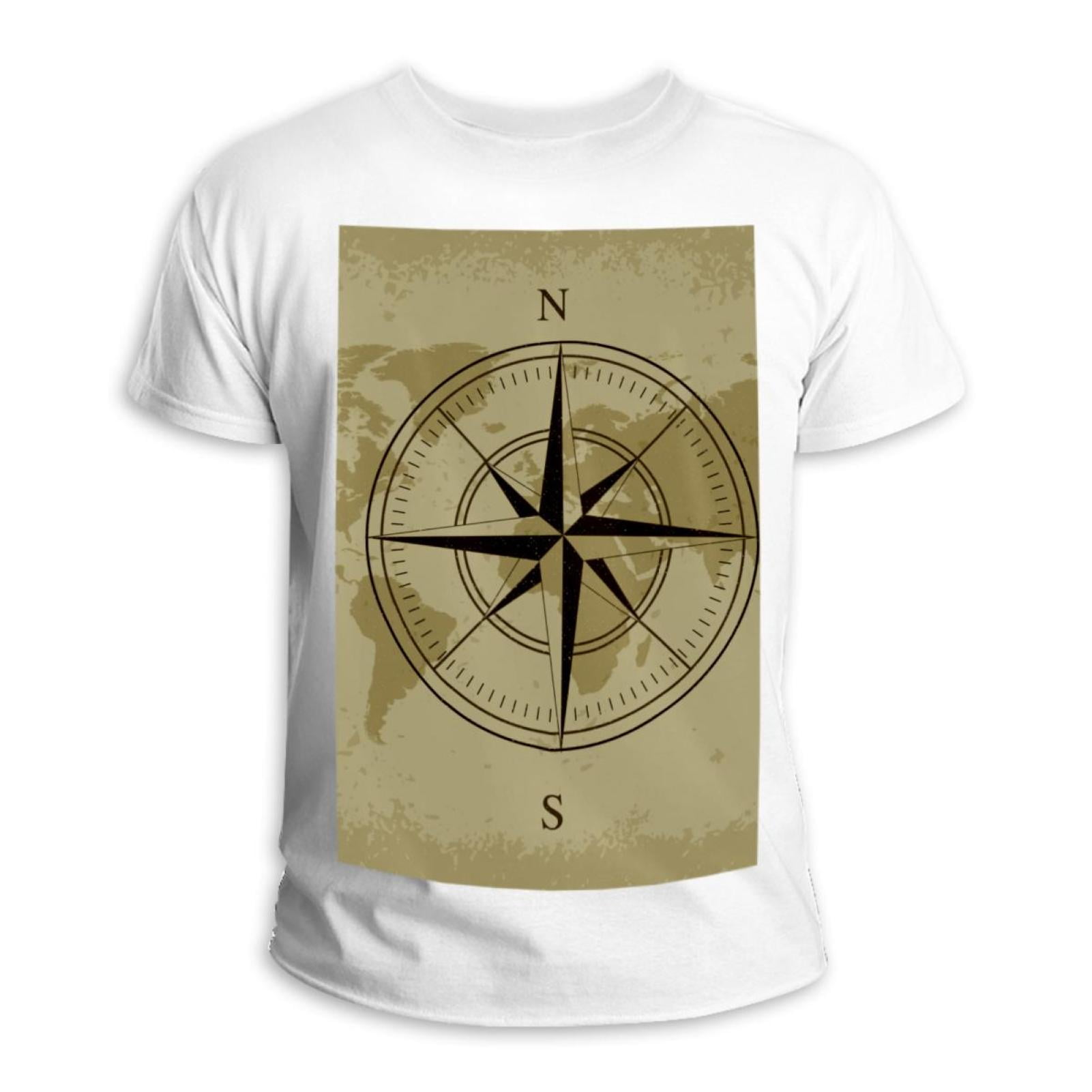 OWNSUMMER Compass Nautical Map Pattern Stylish White T-Shirt - Pattern ...