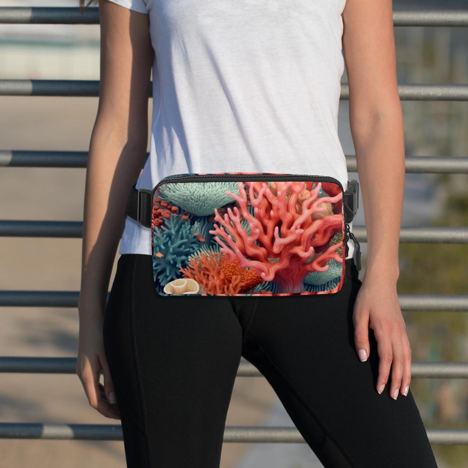OWNSUMMER Coral Pattern Lightweight Adjustable Fanny Bag with Extension ...