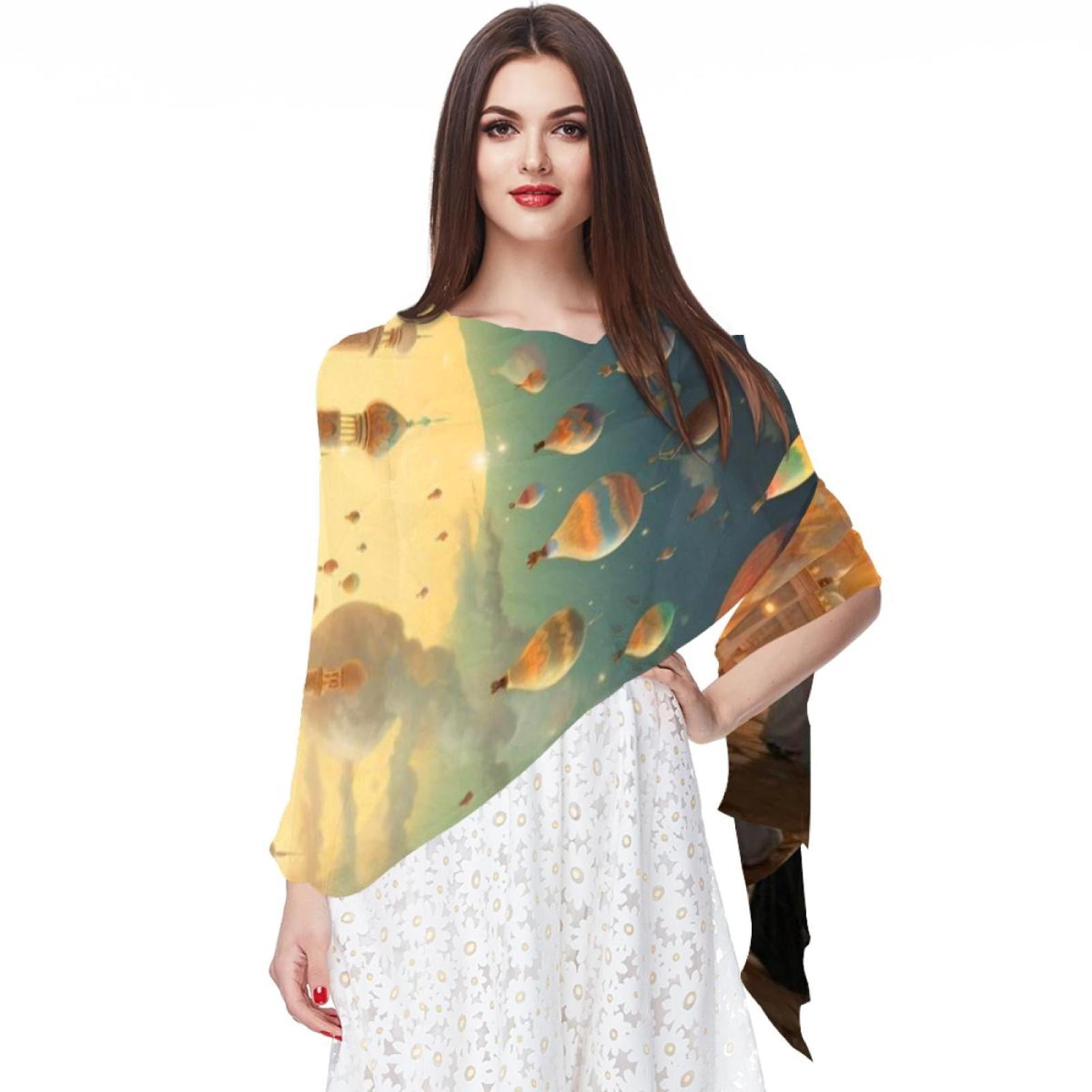 OWNSUMMER Eid Al-fitr Pattern Chic Chiffon Translucent Silk Scarf ...