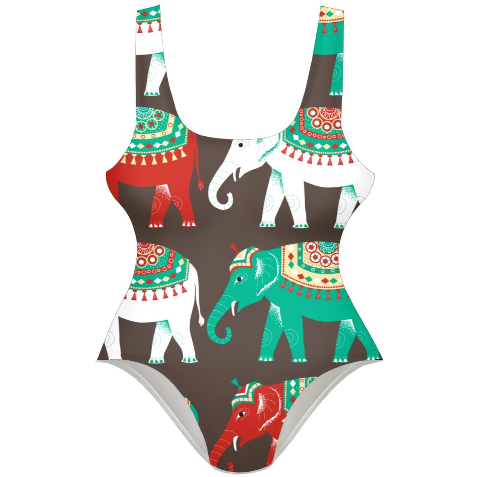 Ownsummer Ethnic Indian Elephants Green White Red Pattern Stylish One