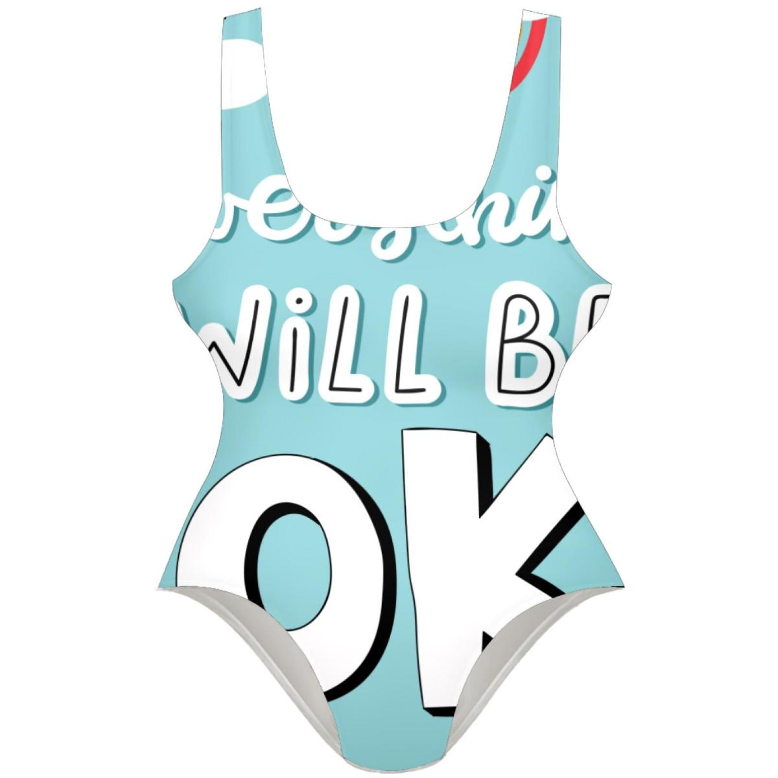 Ownsummer Everything Will Be Ok Blue Pattern Stylish One Piece Swimsuit