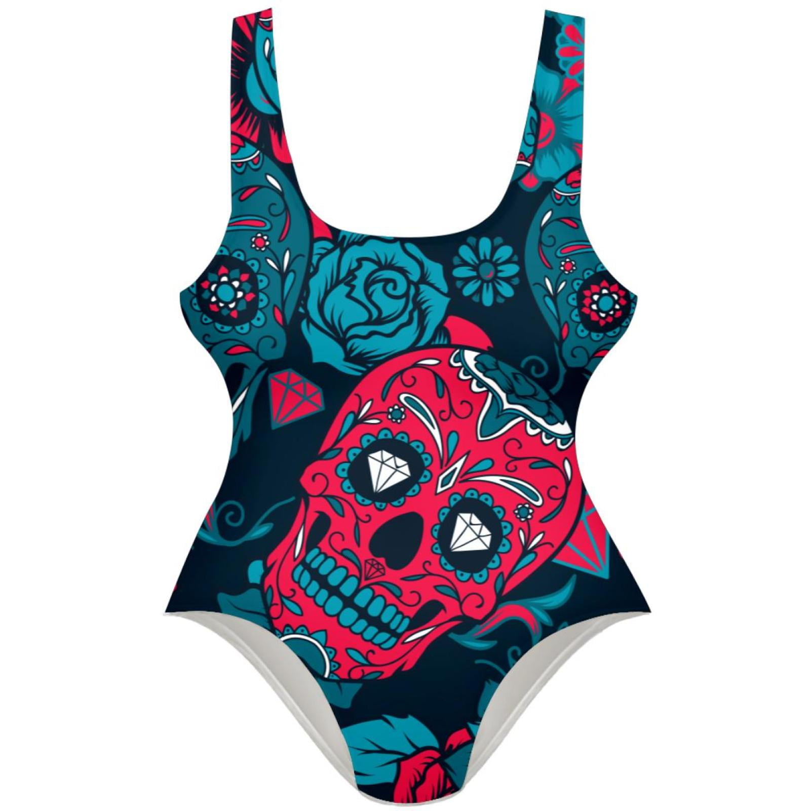 Ownsummer Floral Skulls Skeleton Blue Red Pattern Stylish One Piece