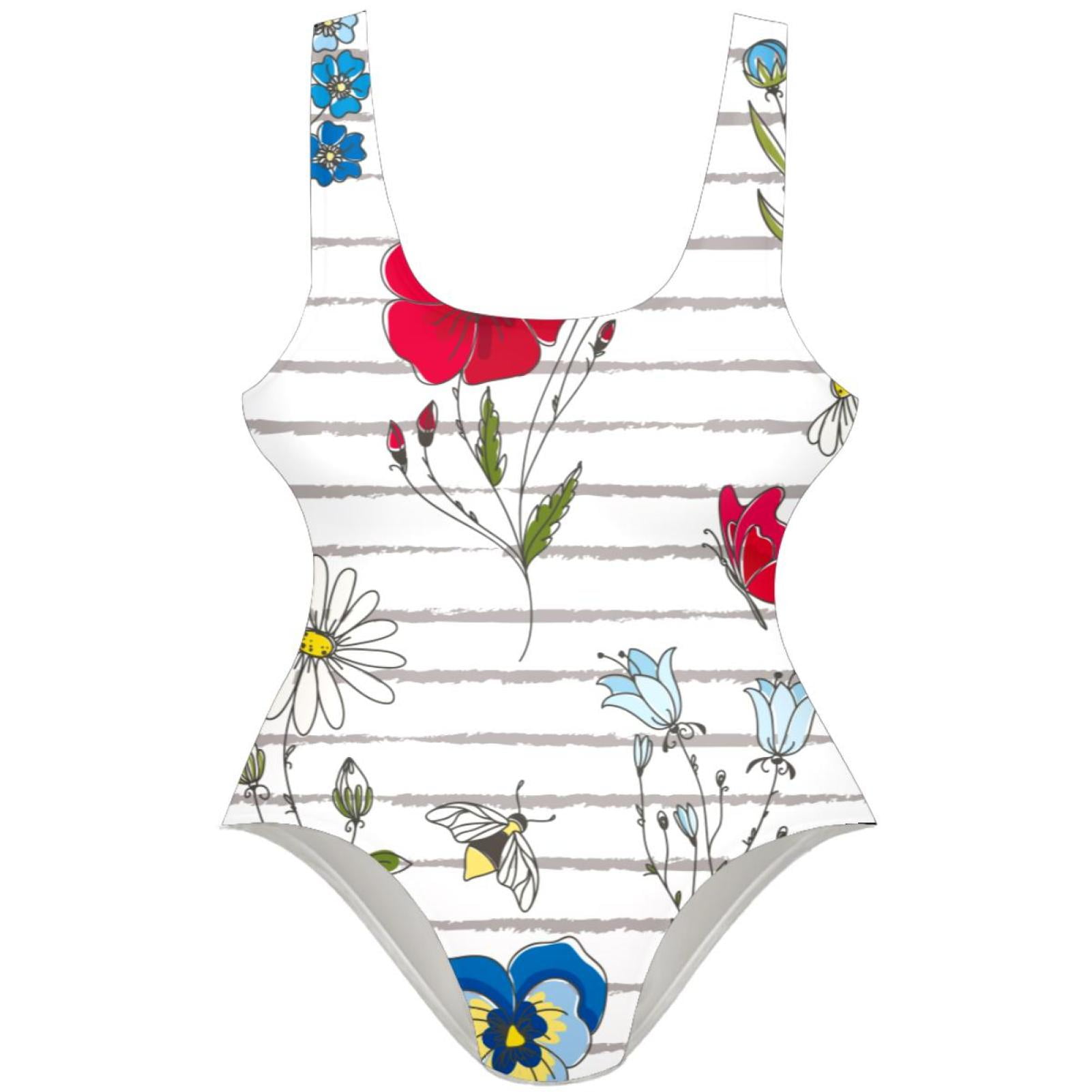 Ownsummer Flower Floral Stripe Pattern Stylish One Piece Swimsuit For