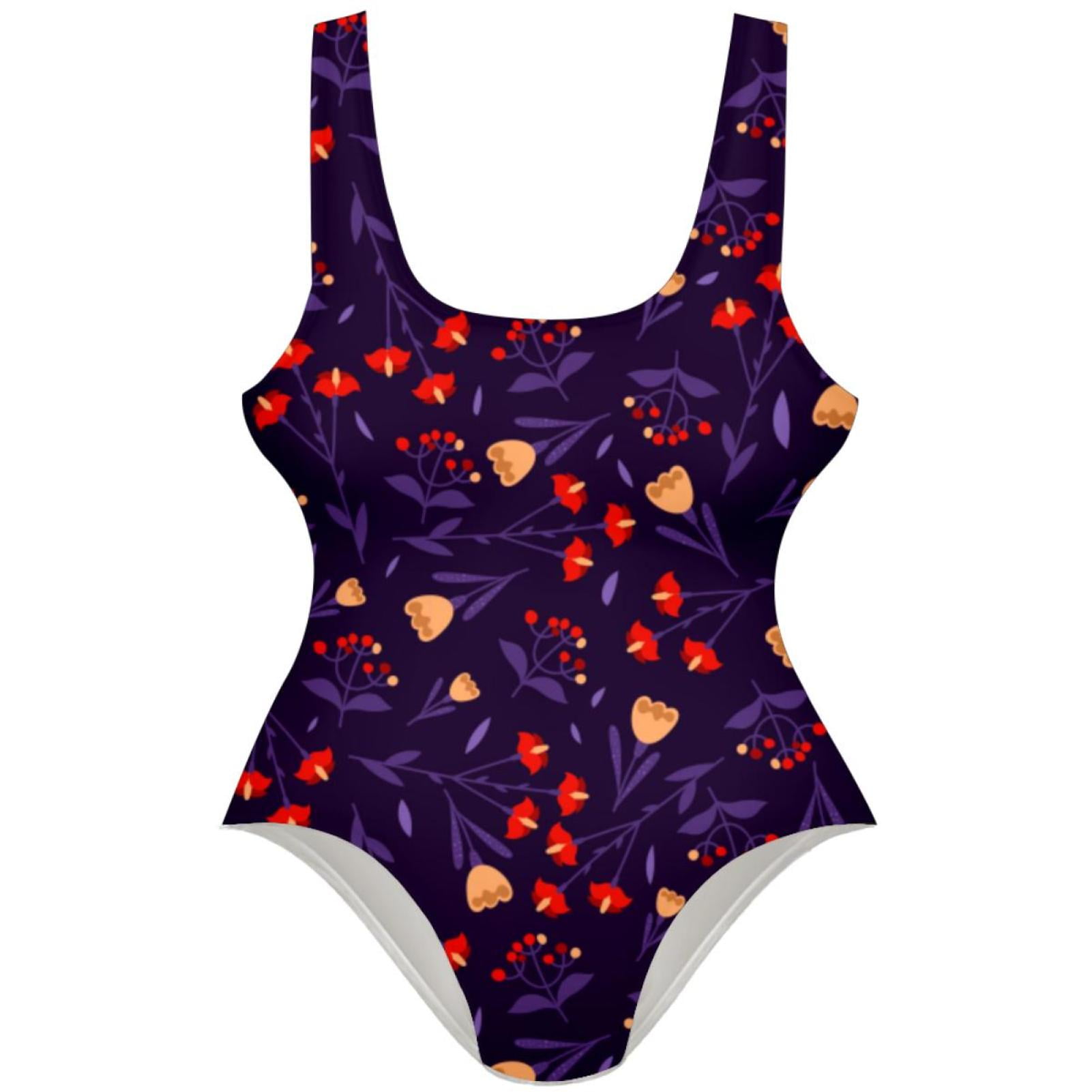 Ownsummer Flower Red Print Pattern Stylish One Piece Swimsuit For Women