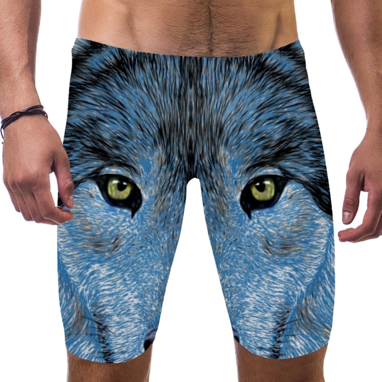 OWNSUMMER Gray Wolf Pattern Mens Polyester Board Shorts Swim Trunks ...