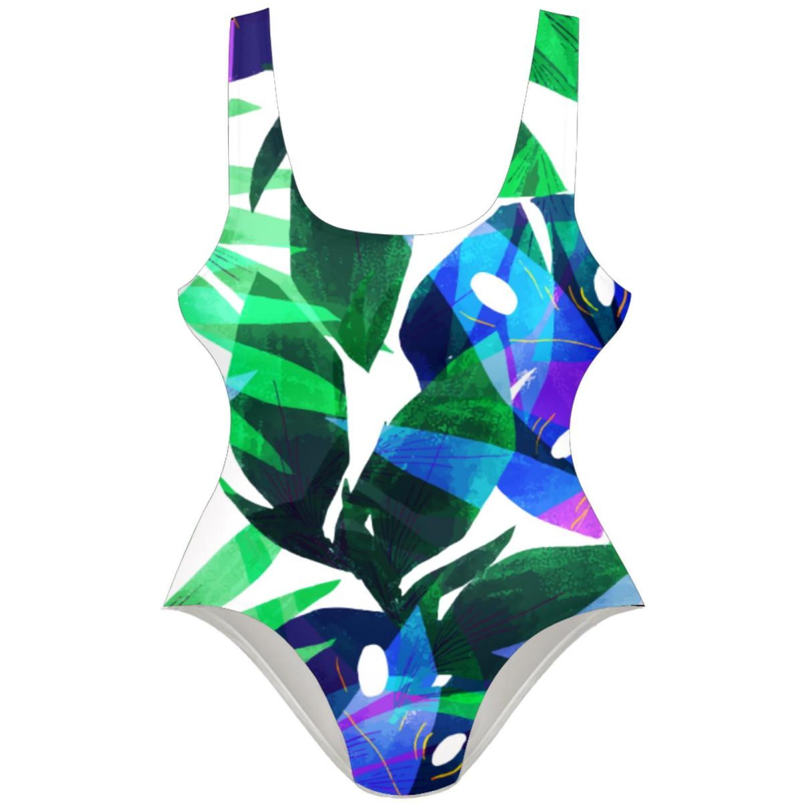 Ownsummer Green Tropical Leaf Pattern Stylish One Piece Swimsuit For