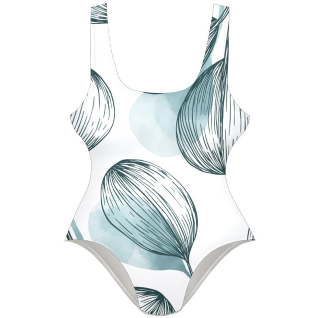 Ownsummer Hand Drawn Nature Leaves Pattern Stylish One Piece Swimsuit