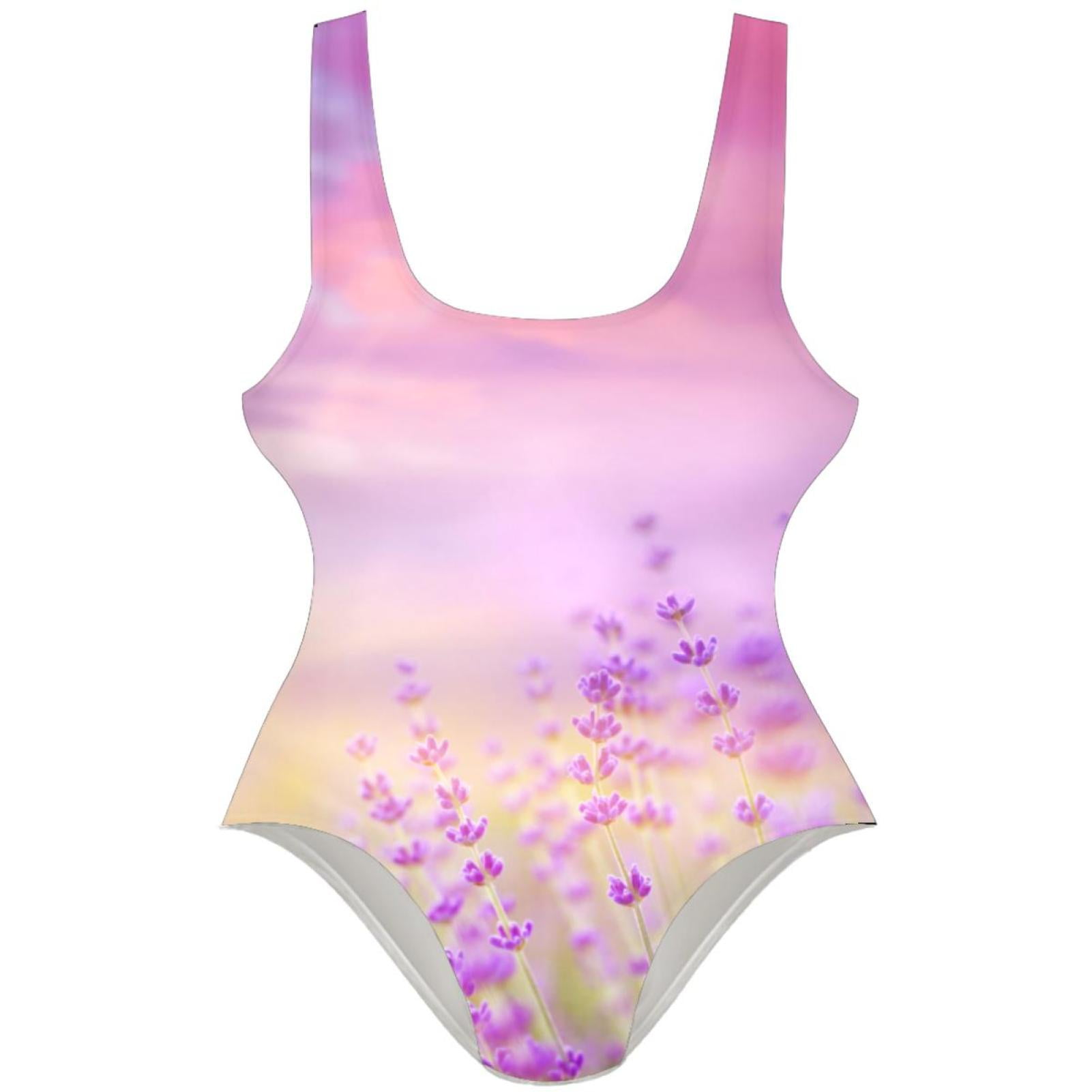 Ownsummer Lavender Flower Plant Pattern Stylish One Piece Swimsuit For