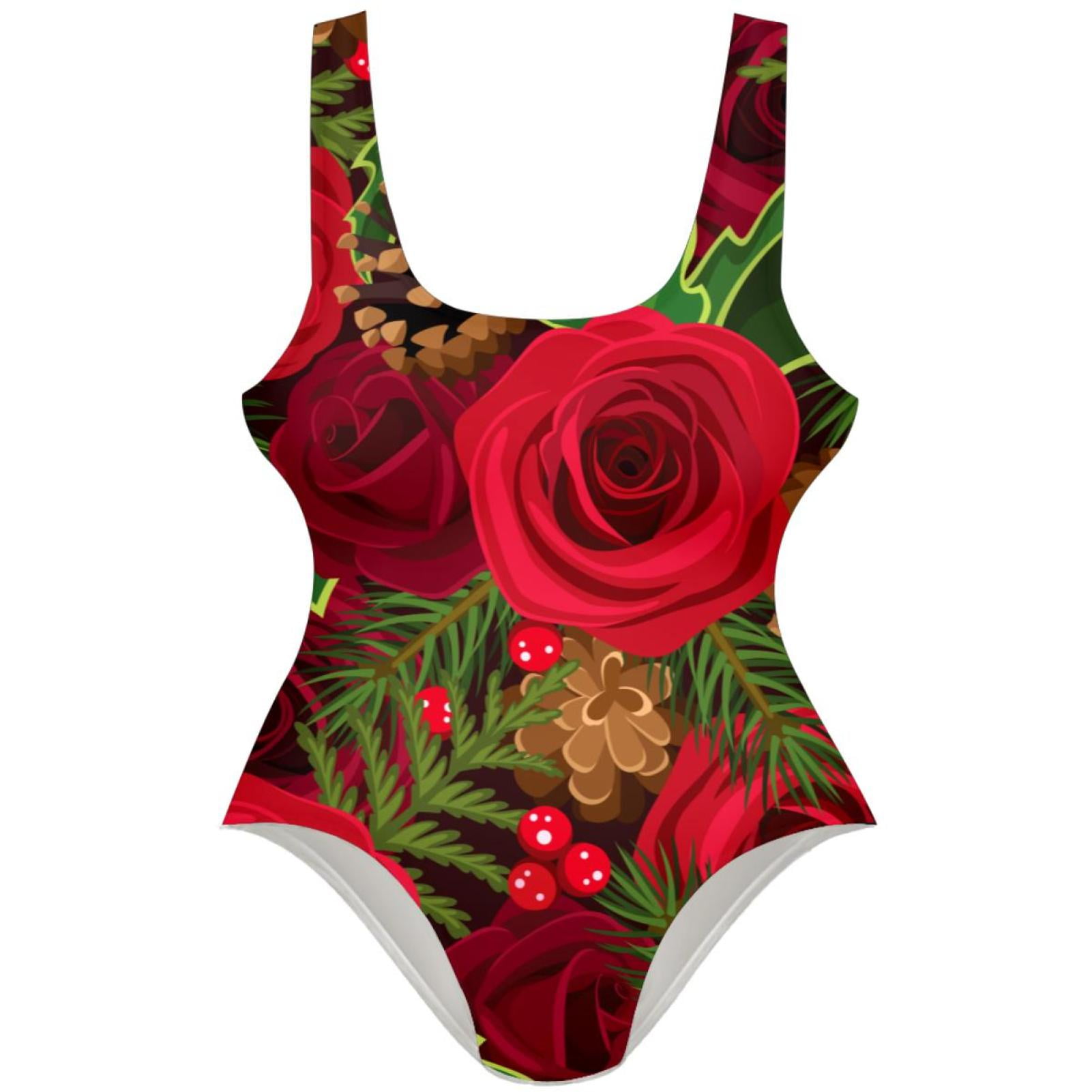 Ownsummer Love Rose Flower Jungle Pattern Stylish One Piece Swimsuit