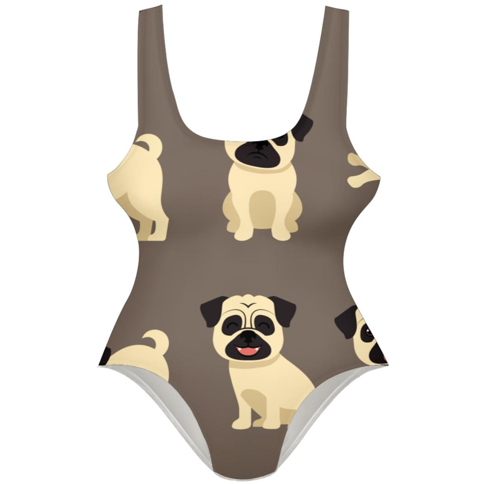 OWNSUMMER Lovely Pugs Pattern Stylish One-Piece Swimsuit for Women, 80% ...