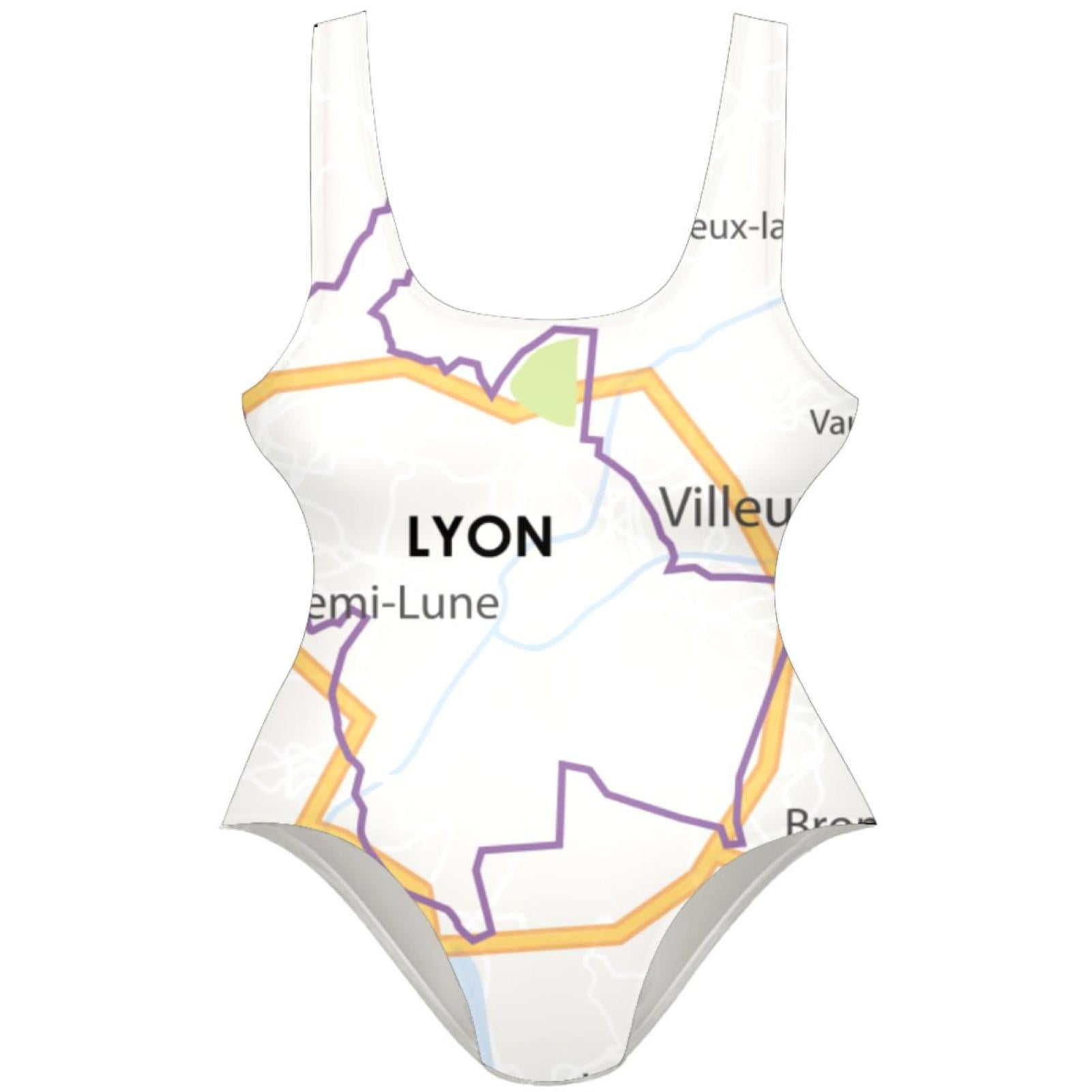 OWNSUMMER Map of Lyon City Pattern Stylish One-Piece Swimsuit for Women ...