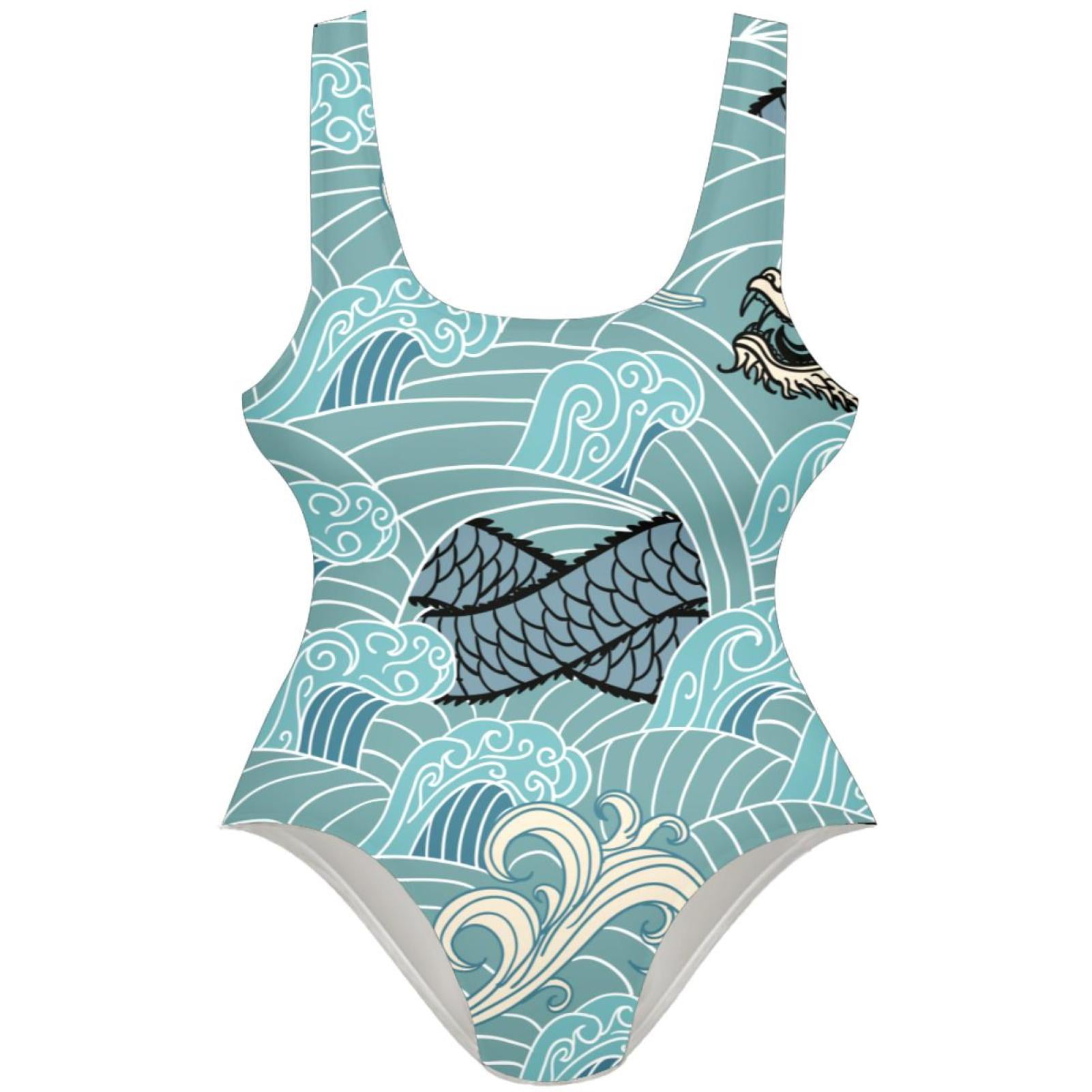 Ownsummer Oriental Blue Dragon In Wave Pattern Stylish One Piece