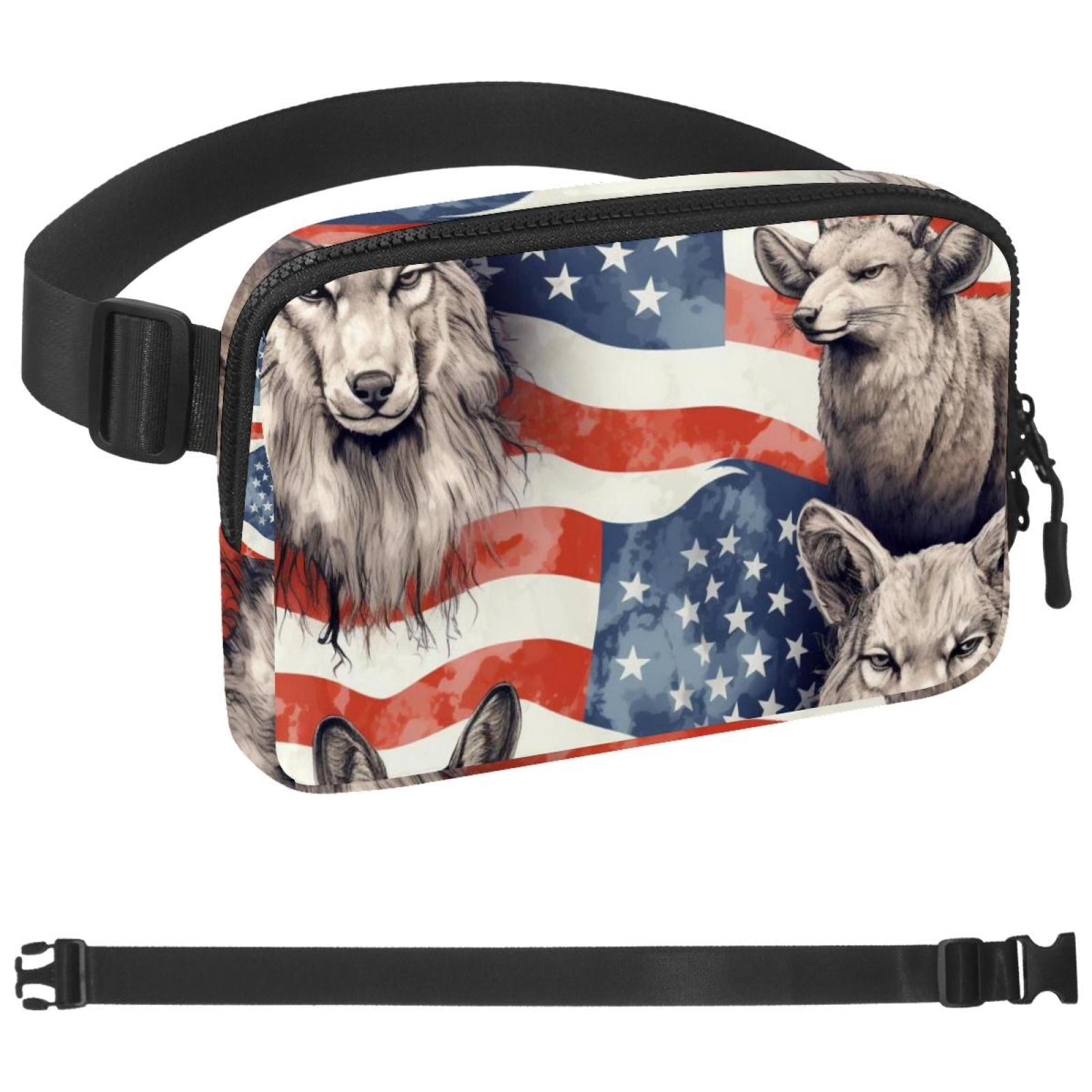 OWNSUMMER Pattern of Animals with American Flag Pattern Waist Bag with ...