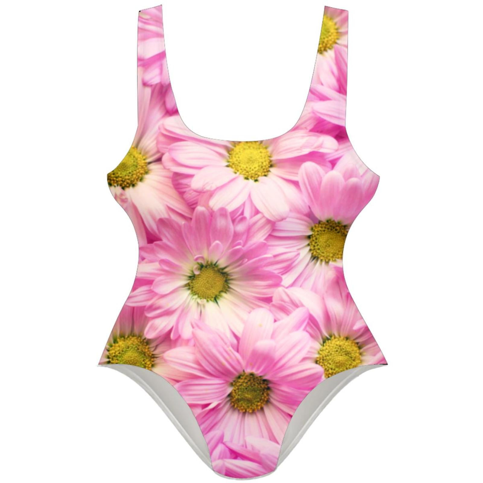 Ownsummer Pink Daisies Flowers Romantic Pattern Stylish One Piece