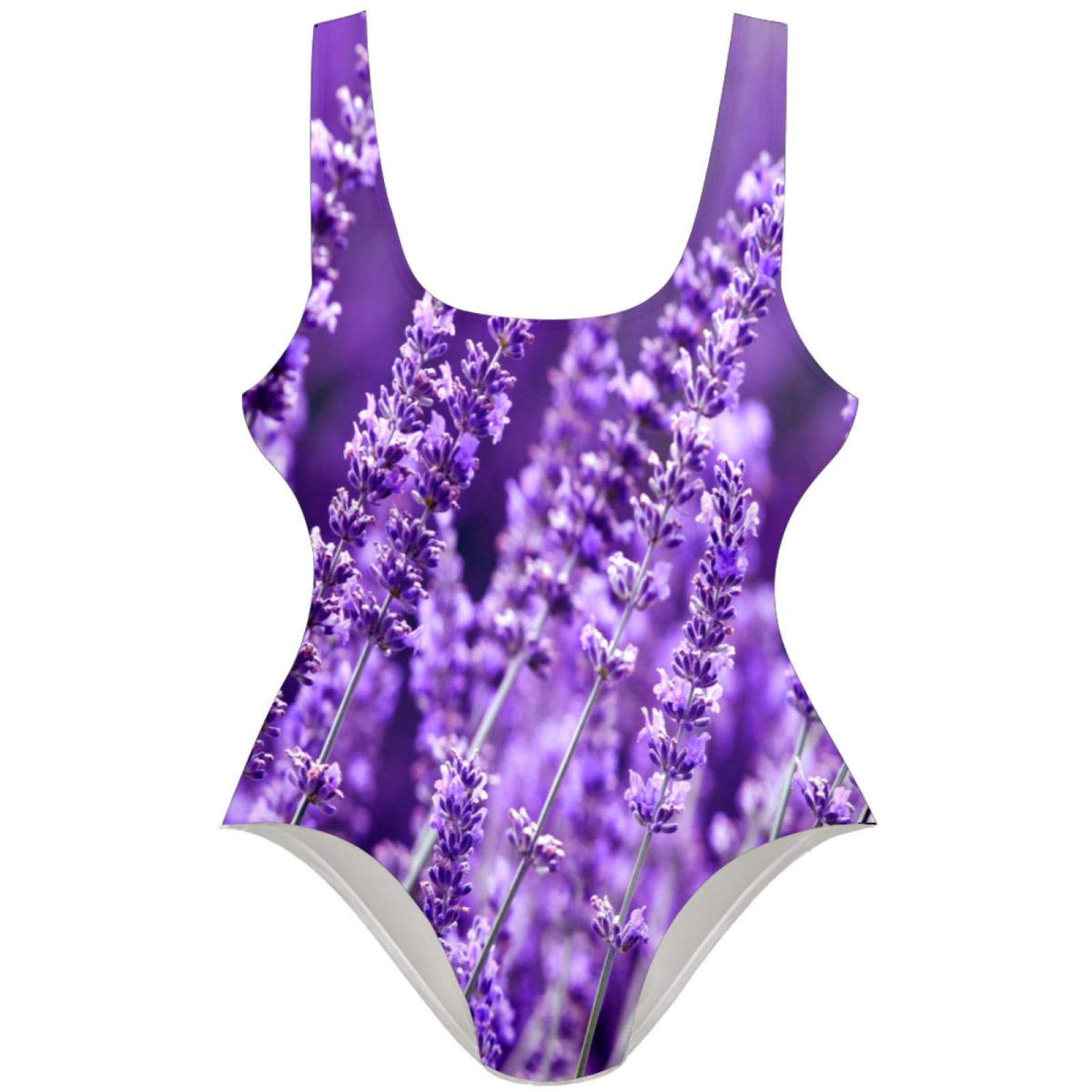 Ownsummer Purple Lavender Flower Floral Field Pattern Stylish One Piece