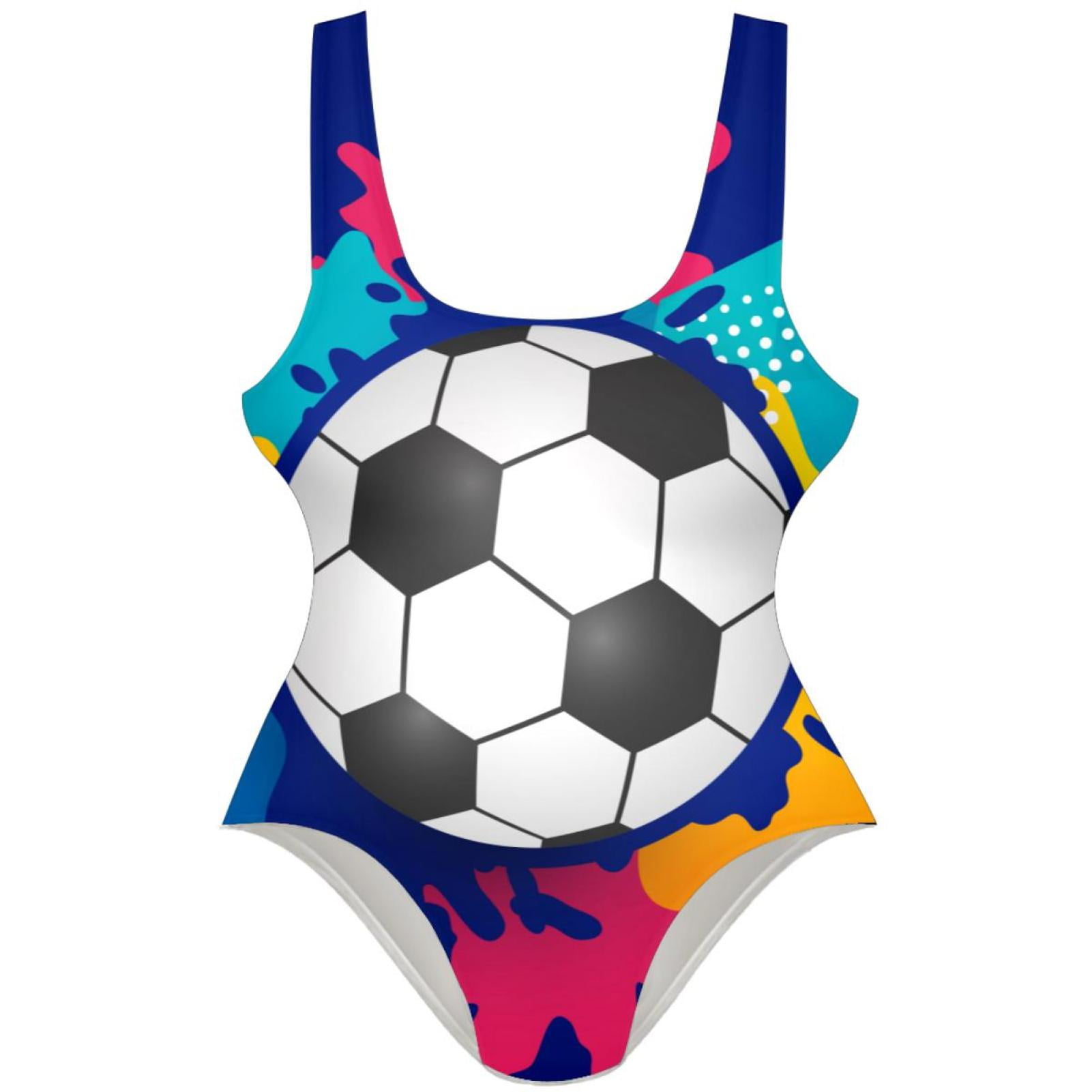 Ownsummer Soccer Ball Blue Pattern Stylish One Piece Swimsuit For Women