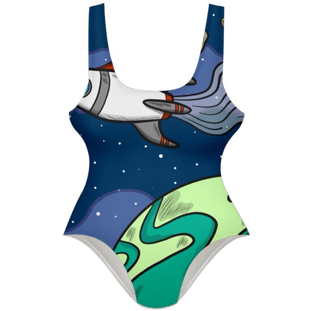 Ownsummer Spaceship Blue Pattern Stylish One Piece Swimsuit For Women
