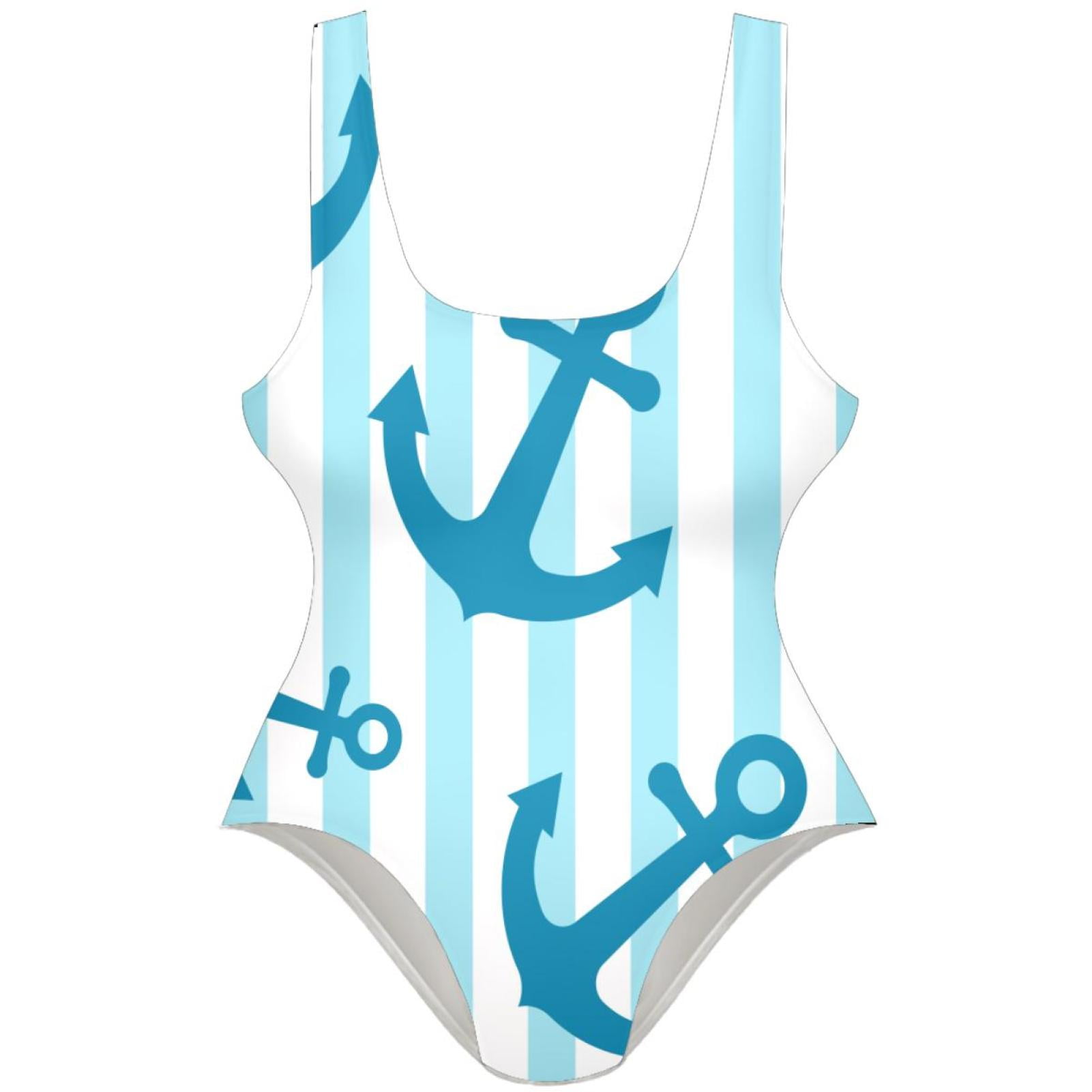 Ownsummer Striped Blue Anchors Pattern Stylish One Piece Swimsuit For