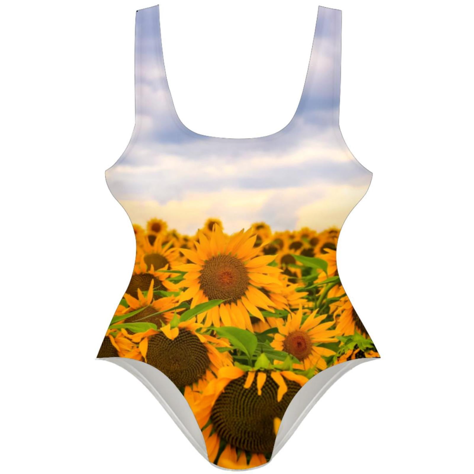 Ownsummer Summer Flower Sunflower Plant Pattern Stylish One Piece