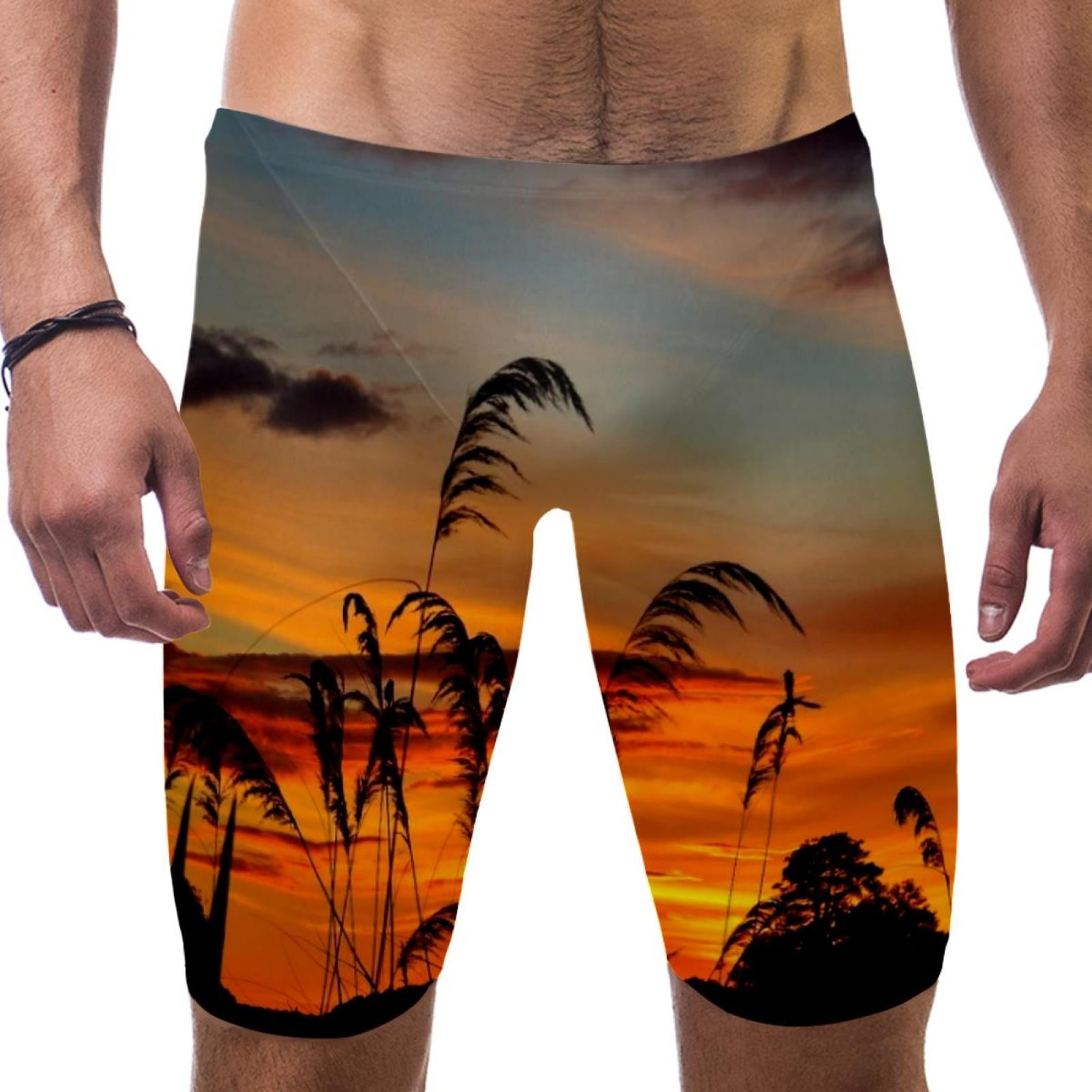 OWNSUMMER Sunset Pattern Mens Polyester Board Shorts Swim Trunks Swim ...