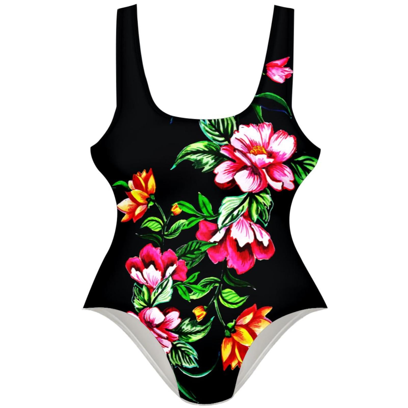 Ownsummer Tropical Black Floral Flower Pattern Stylish One Piece