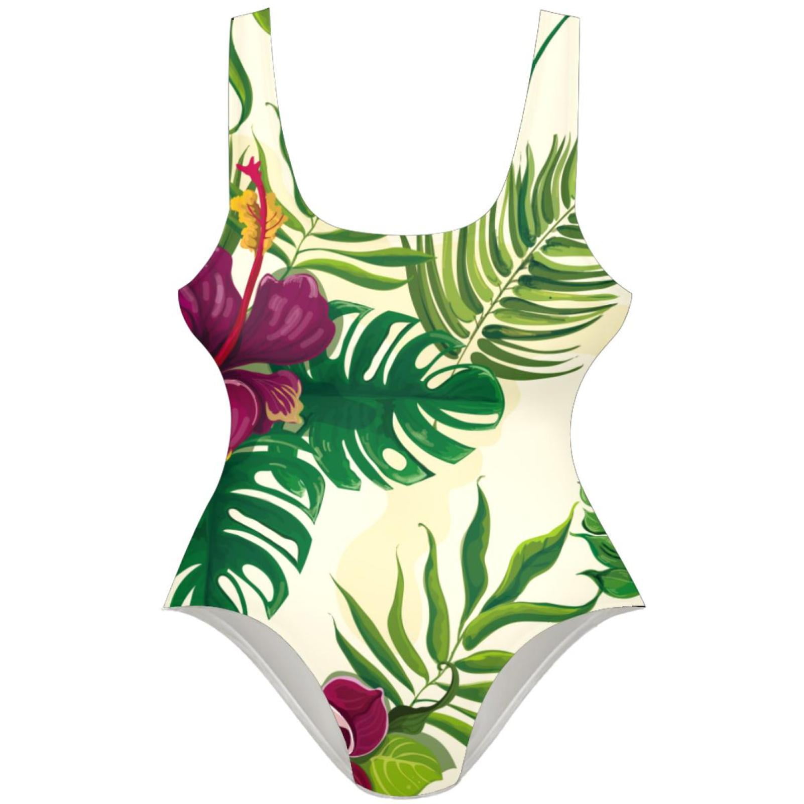 Ownsummer Tropical Plants Rosy Flowers Leaves Pattern Stylish One Piece