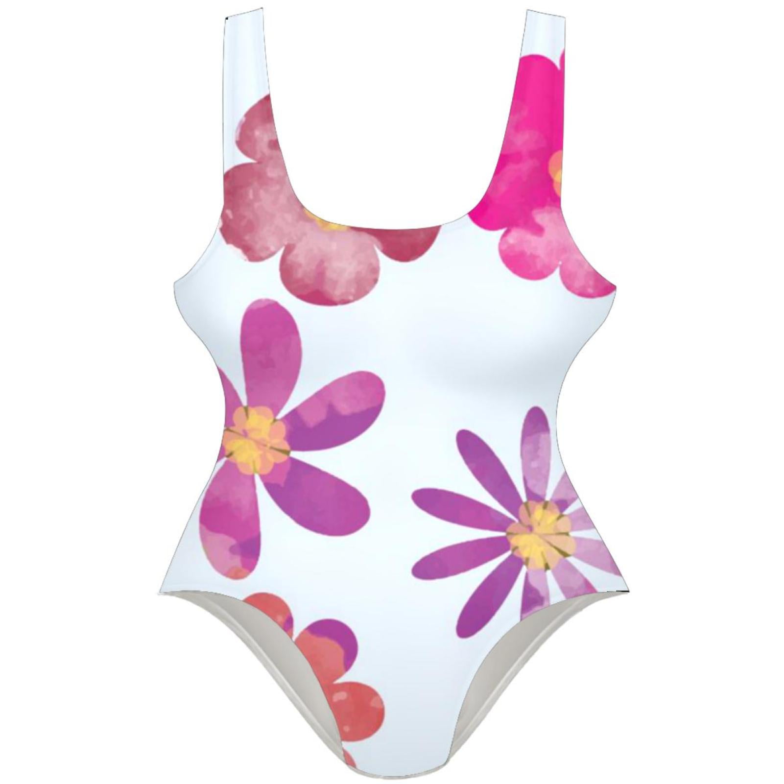 Ownsummer Watercolor Bright Flower Pattern Stylish One Piece Swimsuit